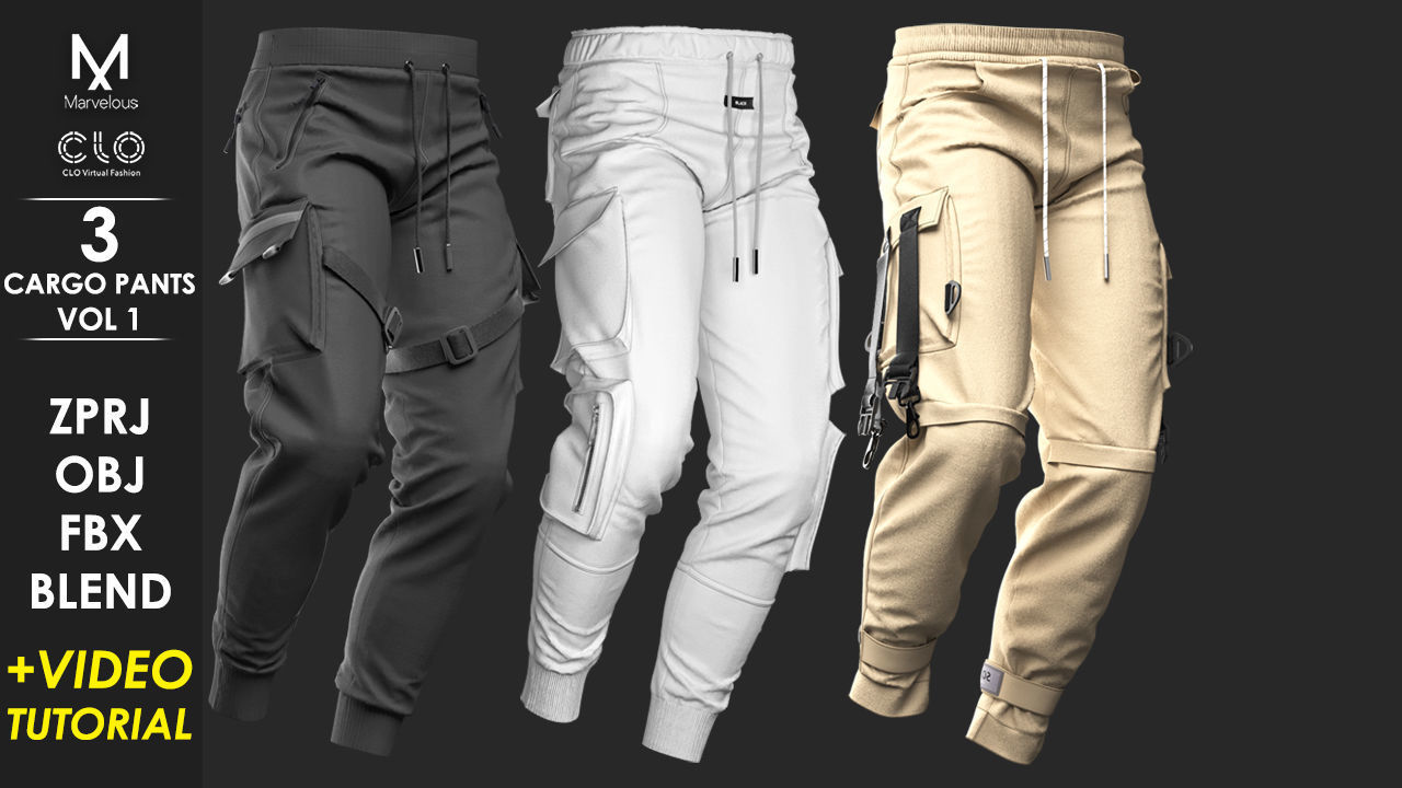 3 Cargo Pants - Marvelous Designer with Video Process 3D model | CGTrader
