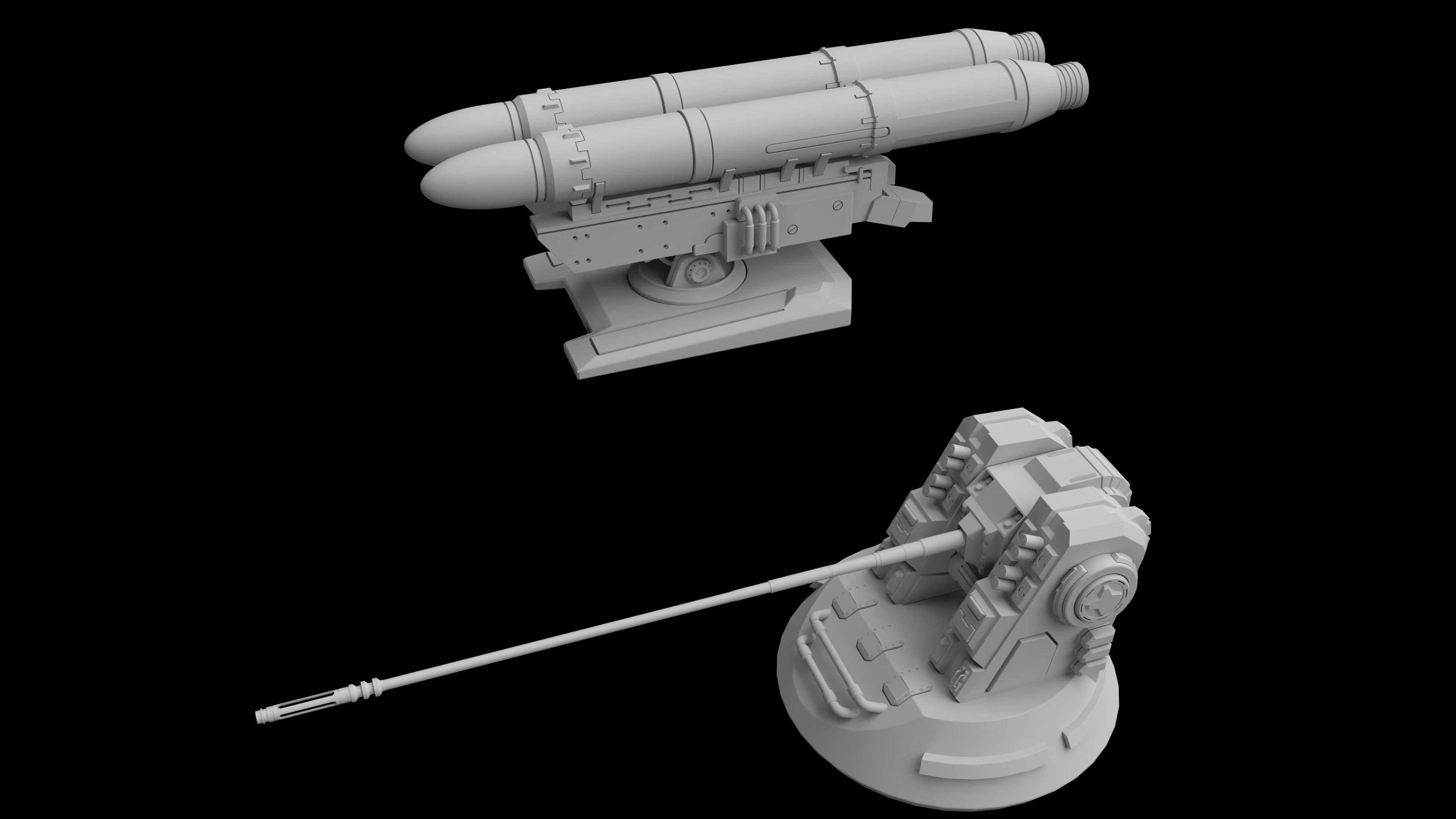 3D model Lowpoly Missile Launcher Turret and Gun Turret VR / AR / low ...