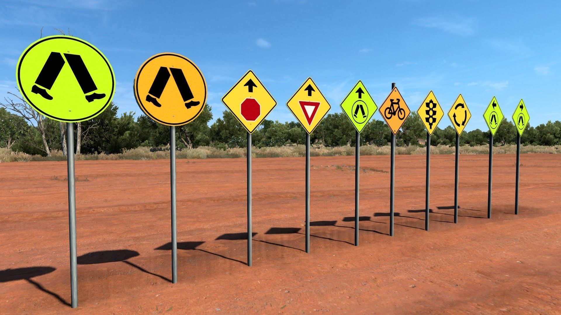 3D model Australian Yellow Danger Road Signs VR / AR / low-poly | CGTrader