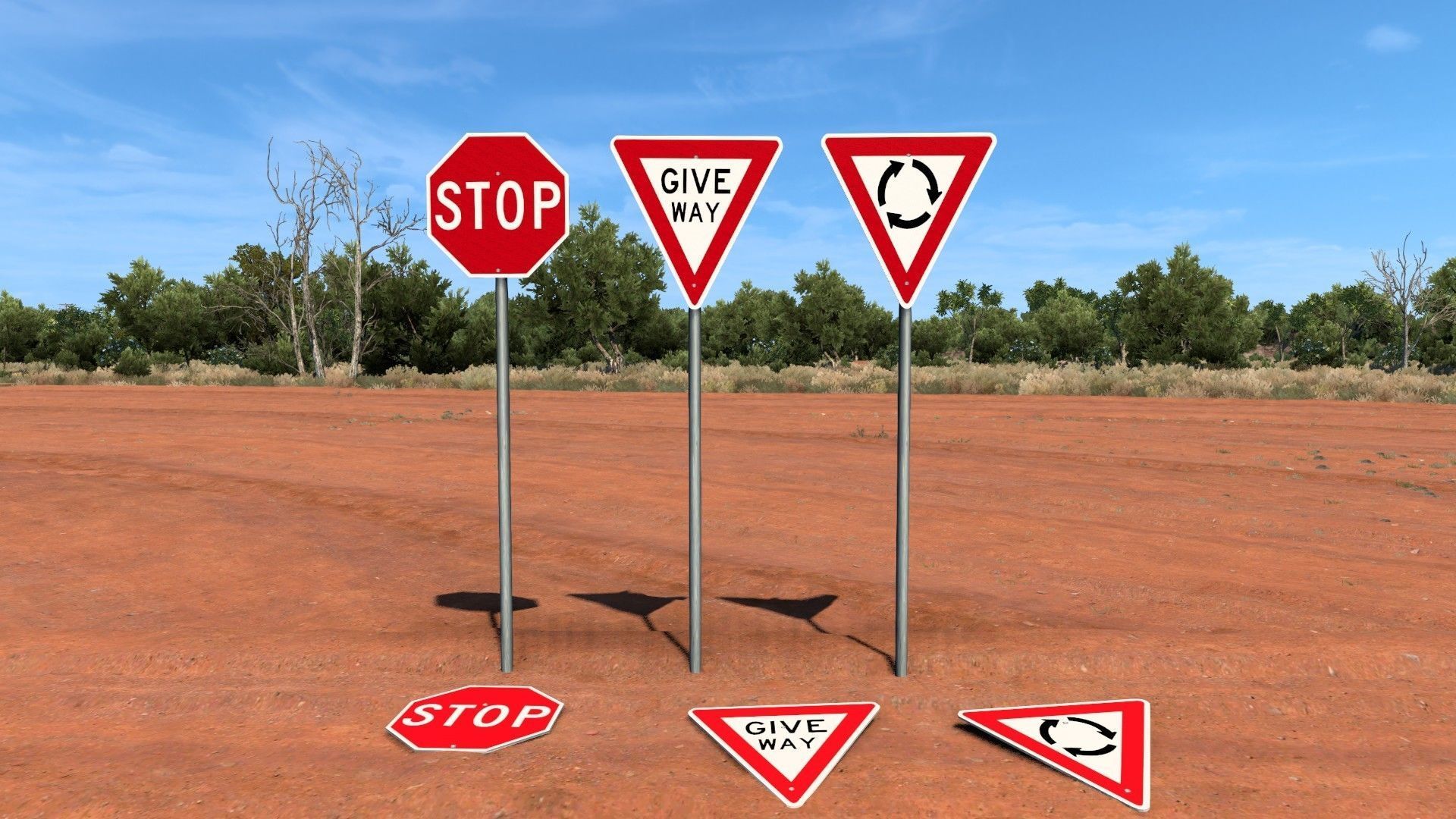 3D model Australian Road Signs Stop Giveway Roundabout VR / AR / low ...