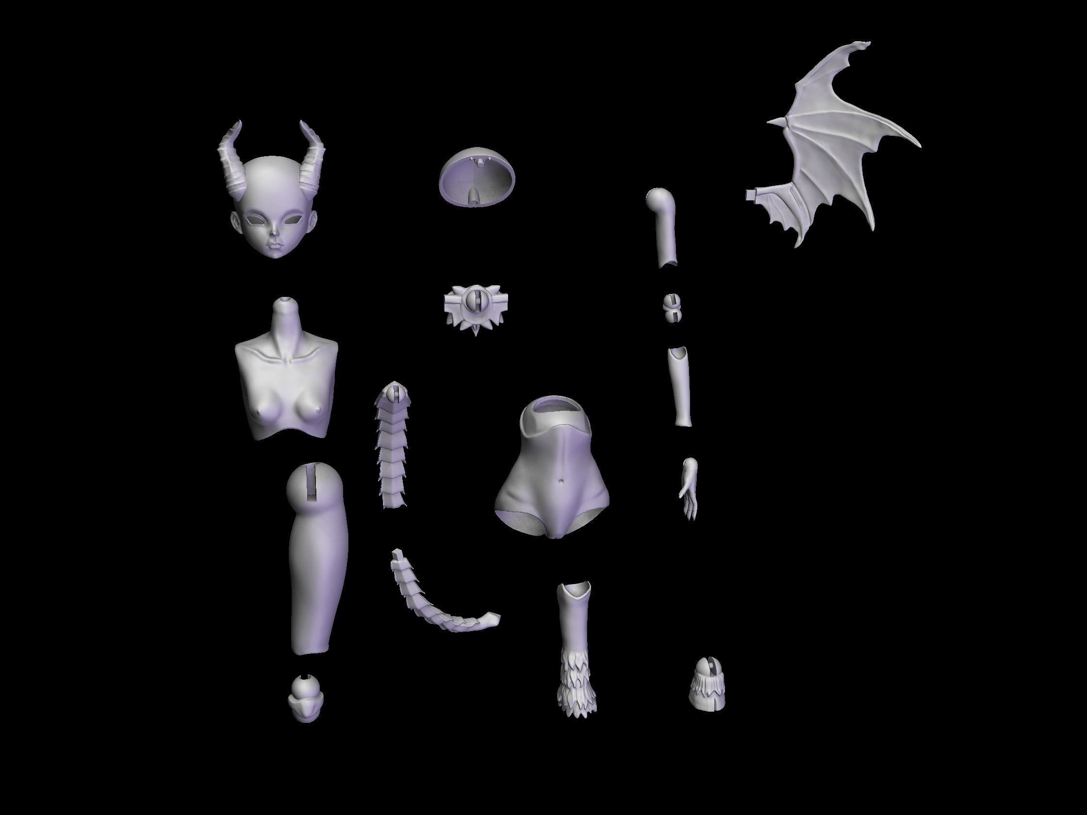 D girl-BJD female demon with wings 3D model 3D printable | CGTrader