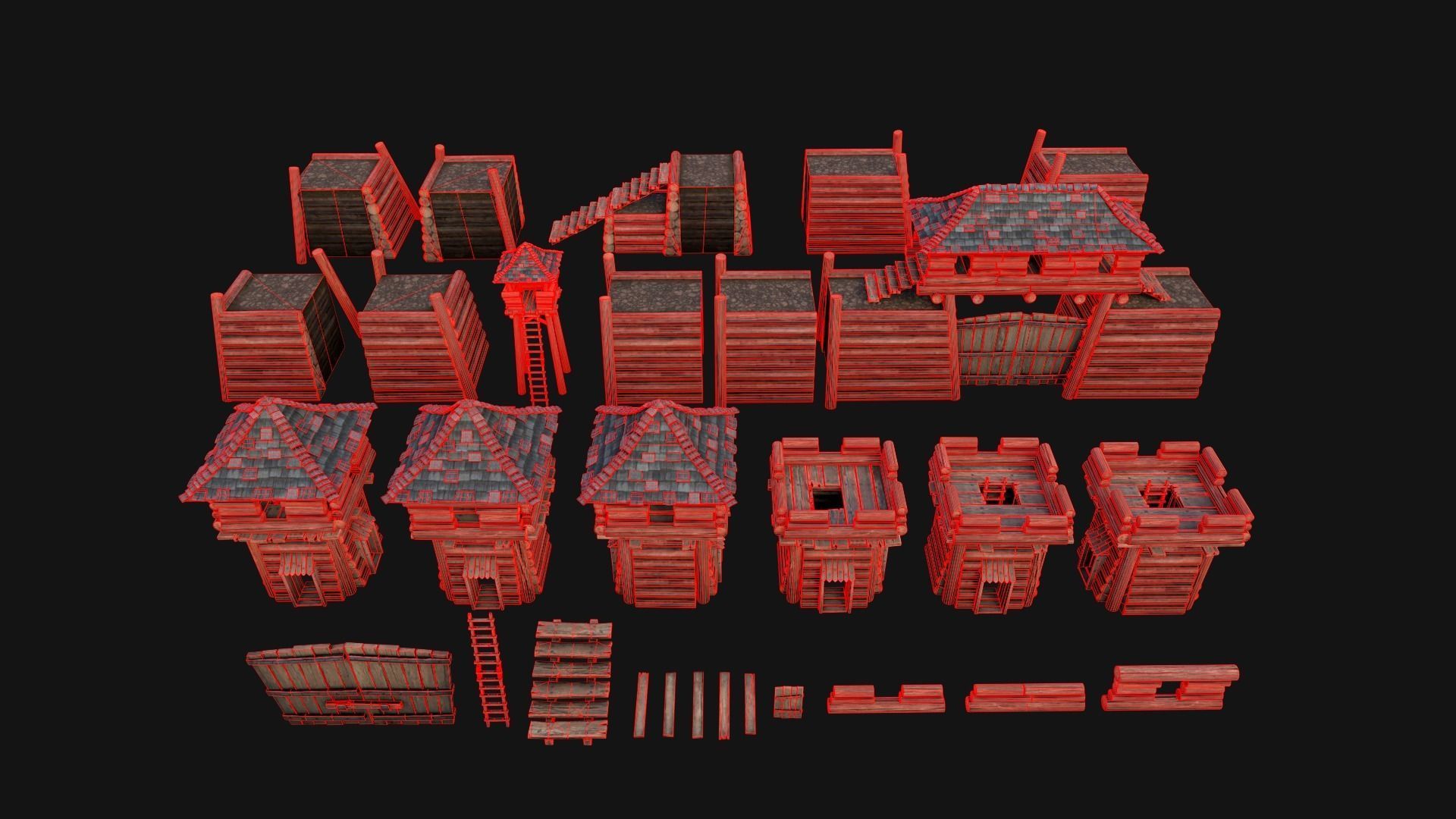 3D model Medieval Wooden Fort Castle Constructor VR / AR / low-poly ...