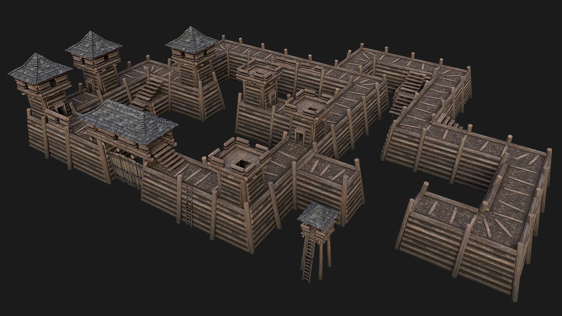 3D model Medieval Wooden Fort Castle Constructor VR / AR / low-poly ...