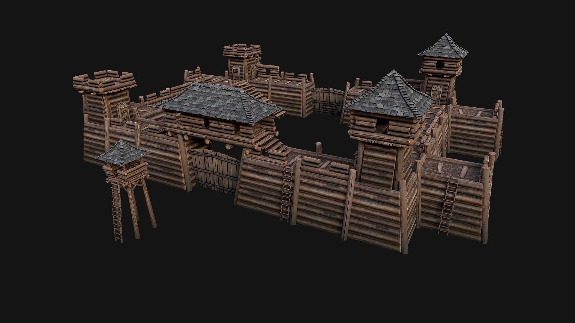 3D model Medieval Wooden Fort Castle Constructor VR / AR / low-poly ...
