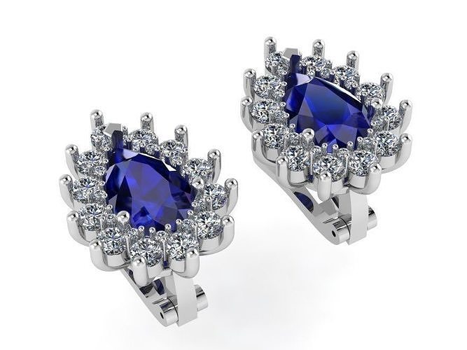Pear Cluster Sapphire Earring 1149 3D model 3D printable | CGTrader