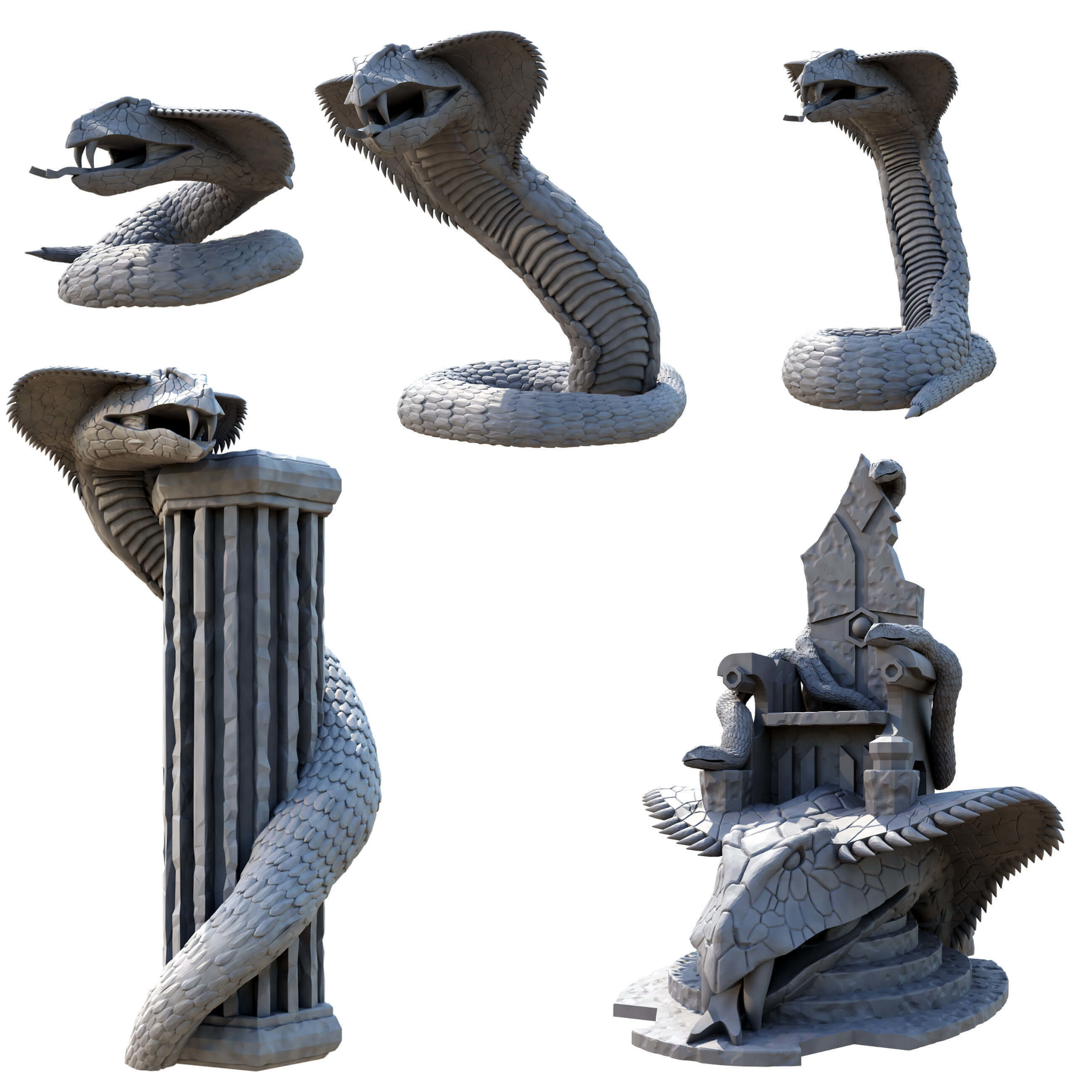 Snake Temple Pack 1 Statues Thrones And Giant Snakes 3D model 3D ...