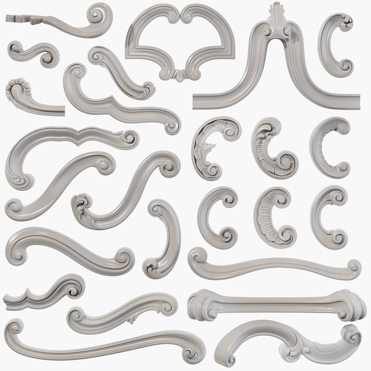 Collection of 25 swirl carved elements Part1 3D model | CGTrader