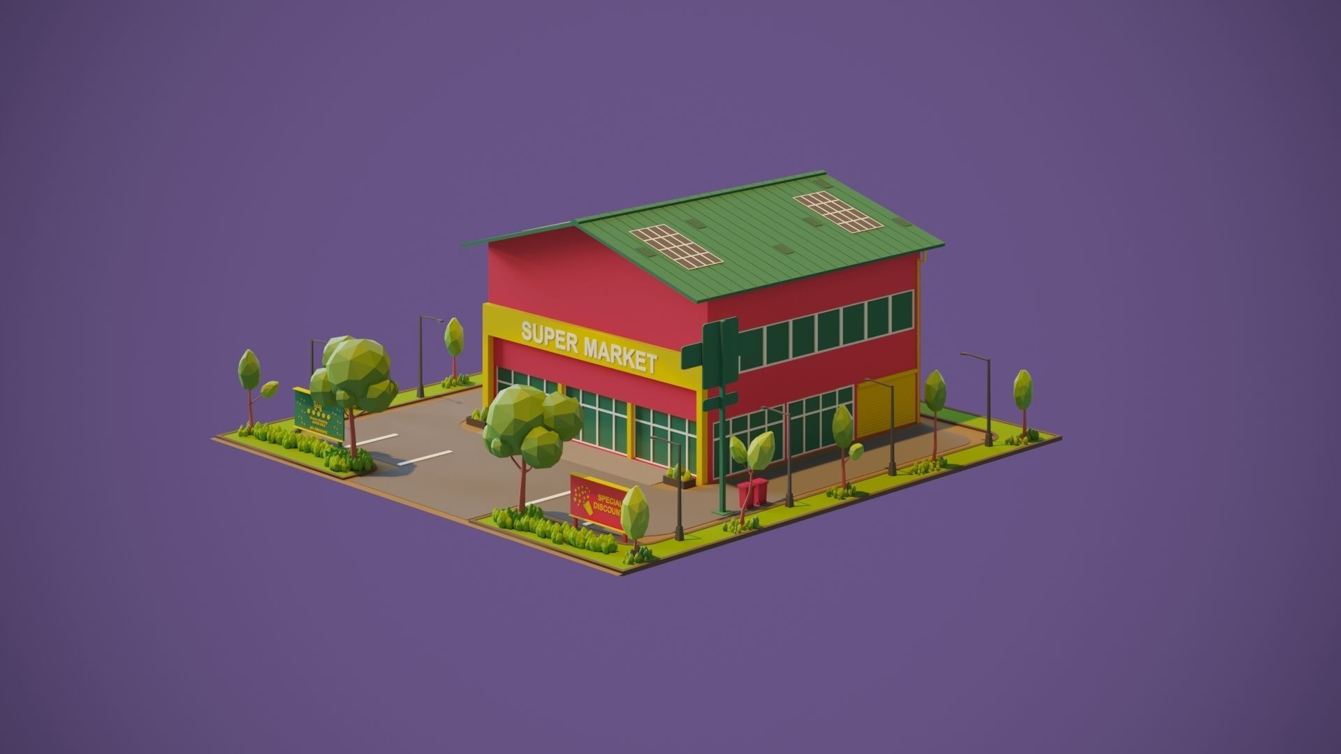 3D model Supermarket building VR / AR / low-poly | CGTrader