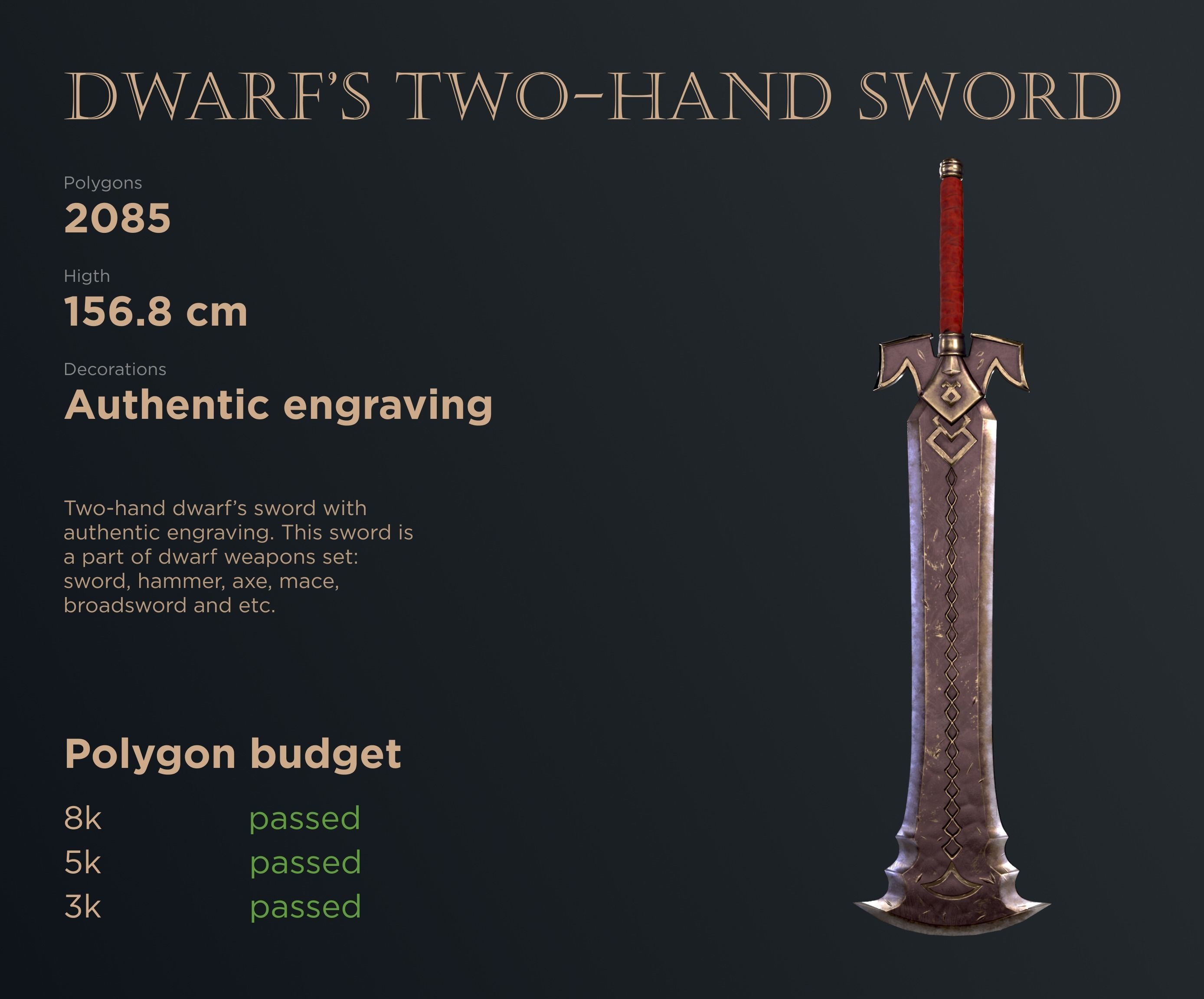 3D model Dwarf Two-Hand Sword VR / AR / low-poly | CGTrader