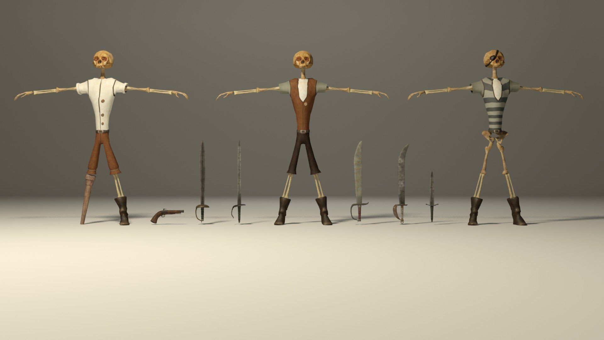 3D model Pirate skeleton enemies with weapons VR / AR / low-poly | CGTrader
