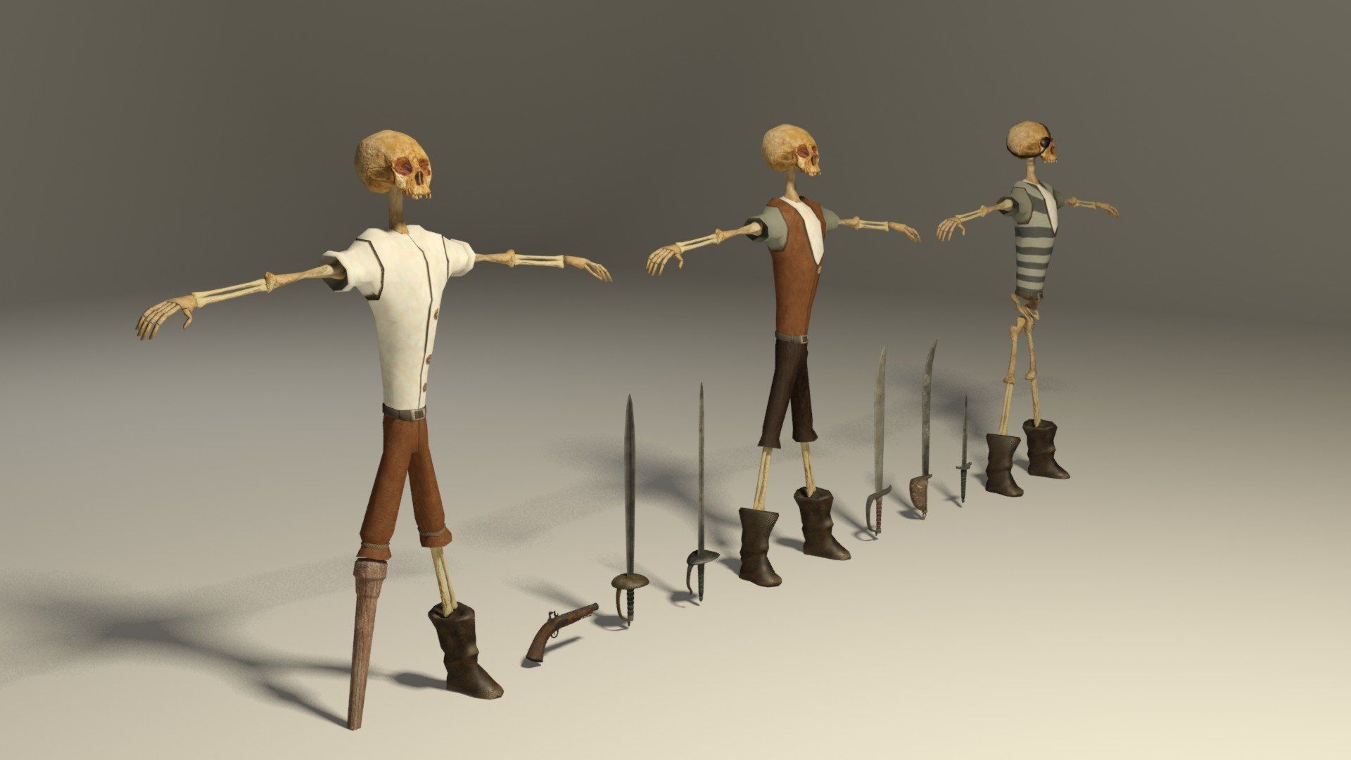 3D model Pirate skeleton enemies with weapons VR / AR / low-poly | CGTrader