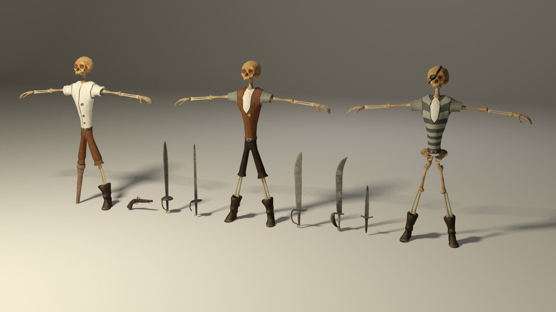 3D model Pirate skeleton enemies with weapons VR / AR / low-poly | CGTrader