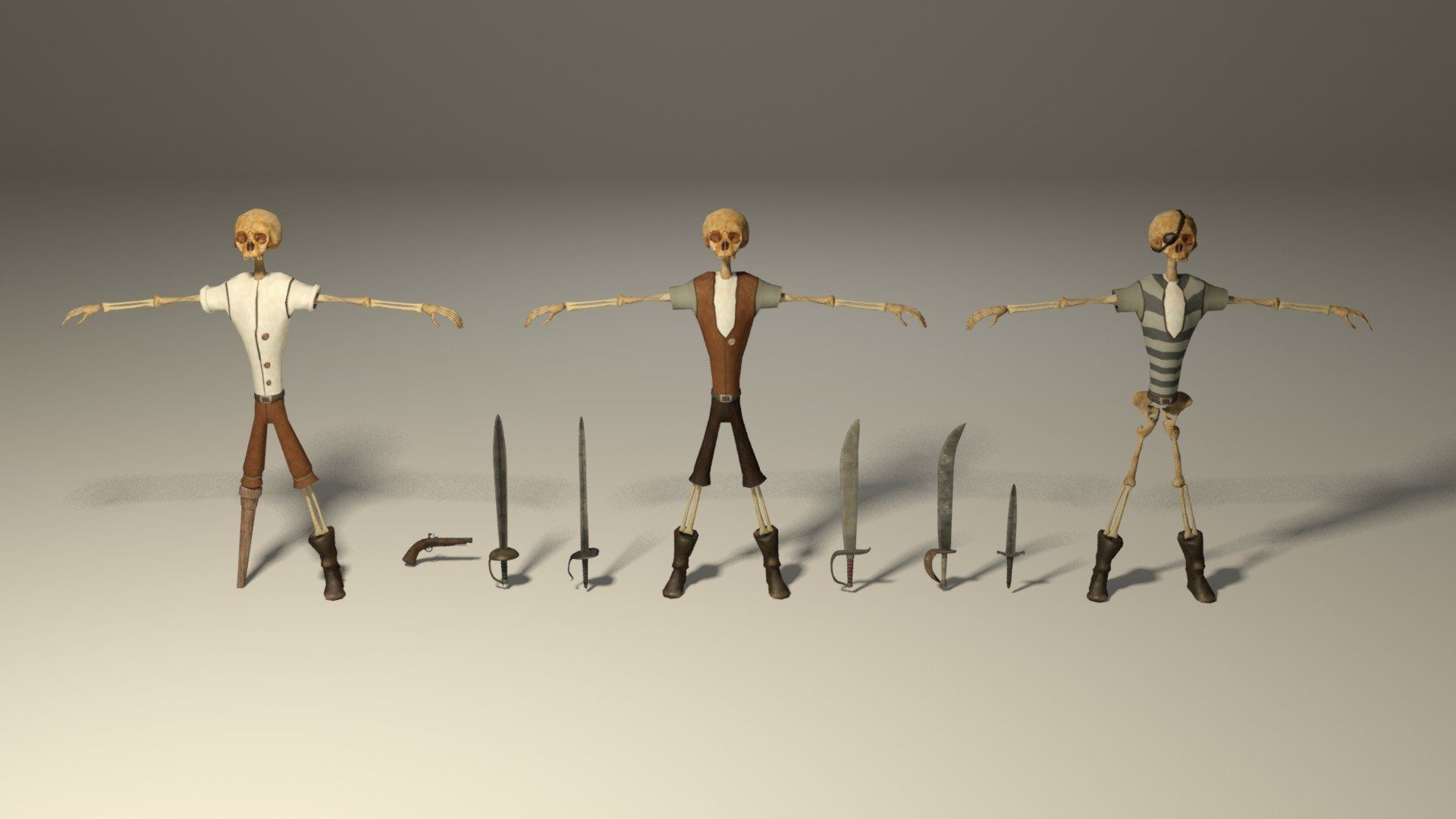 3D model Pirate skeleton enemies with weapons VR / AR / low-poly | CGTrader