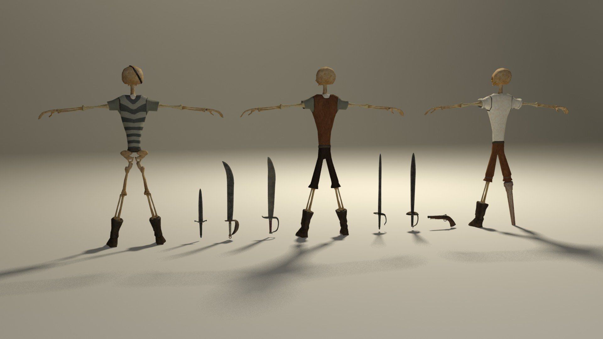 3D model Pirate skeleton enemies with weapons VR / AR / low-poly | CGTrader