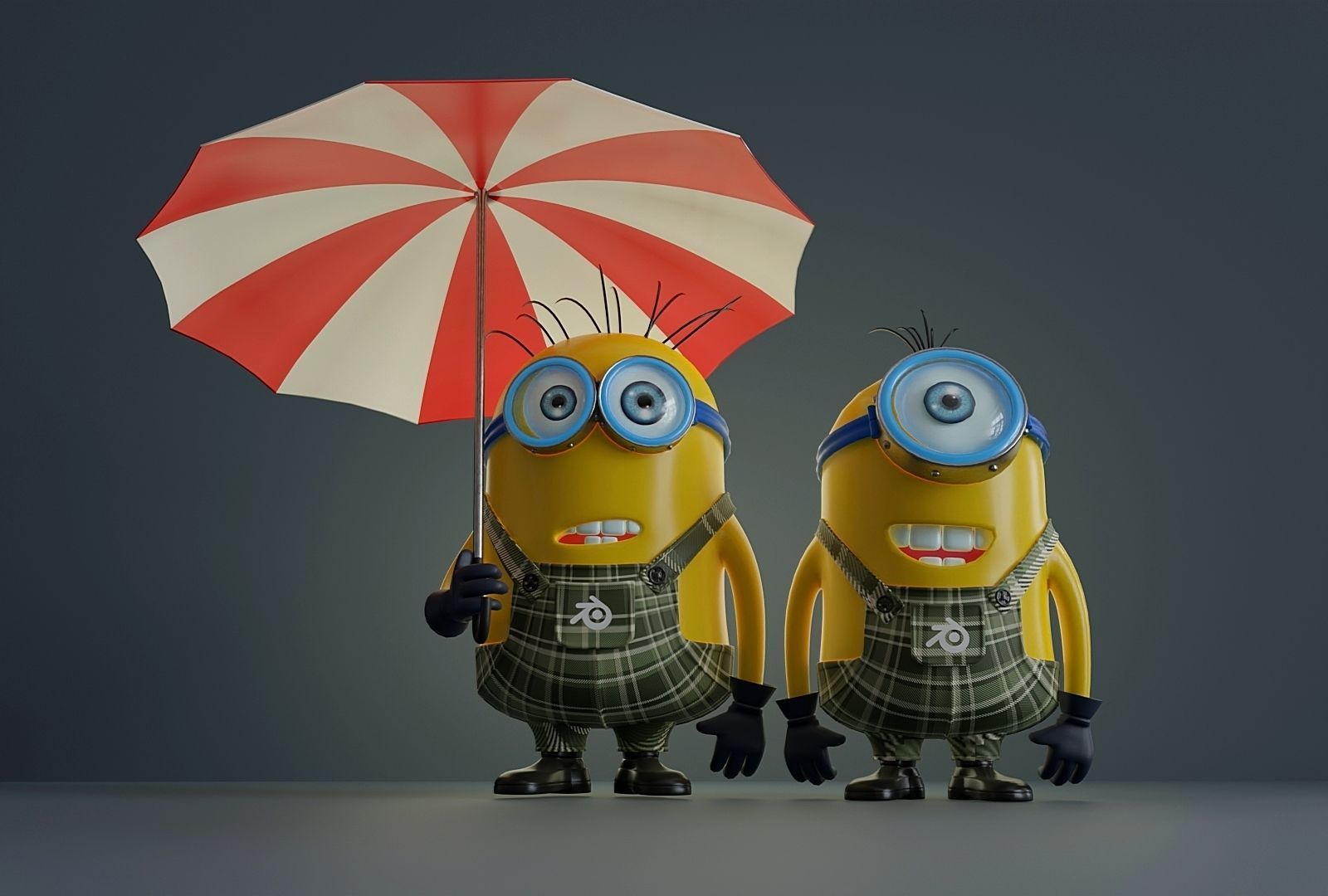 Two minions under an umbrella 3D model | CGTrader