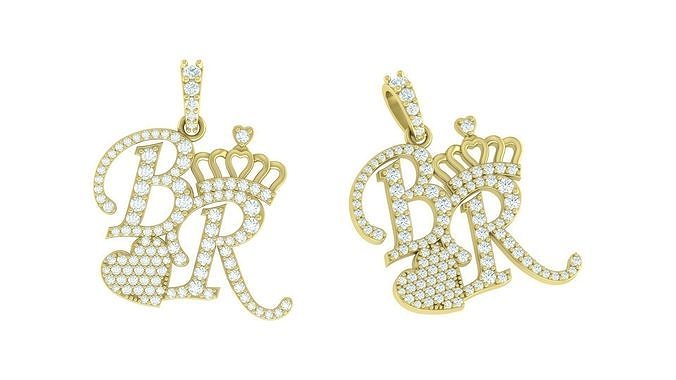 Pendent letter r with diamonds 3D model 3D printable | CGTrader