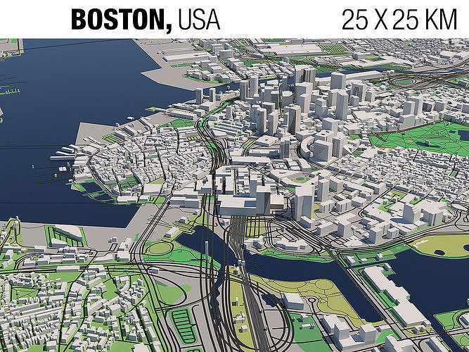 Boston Massachusetts USA 25x25km 3D City Map 3D model | CGTrader