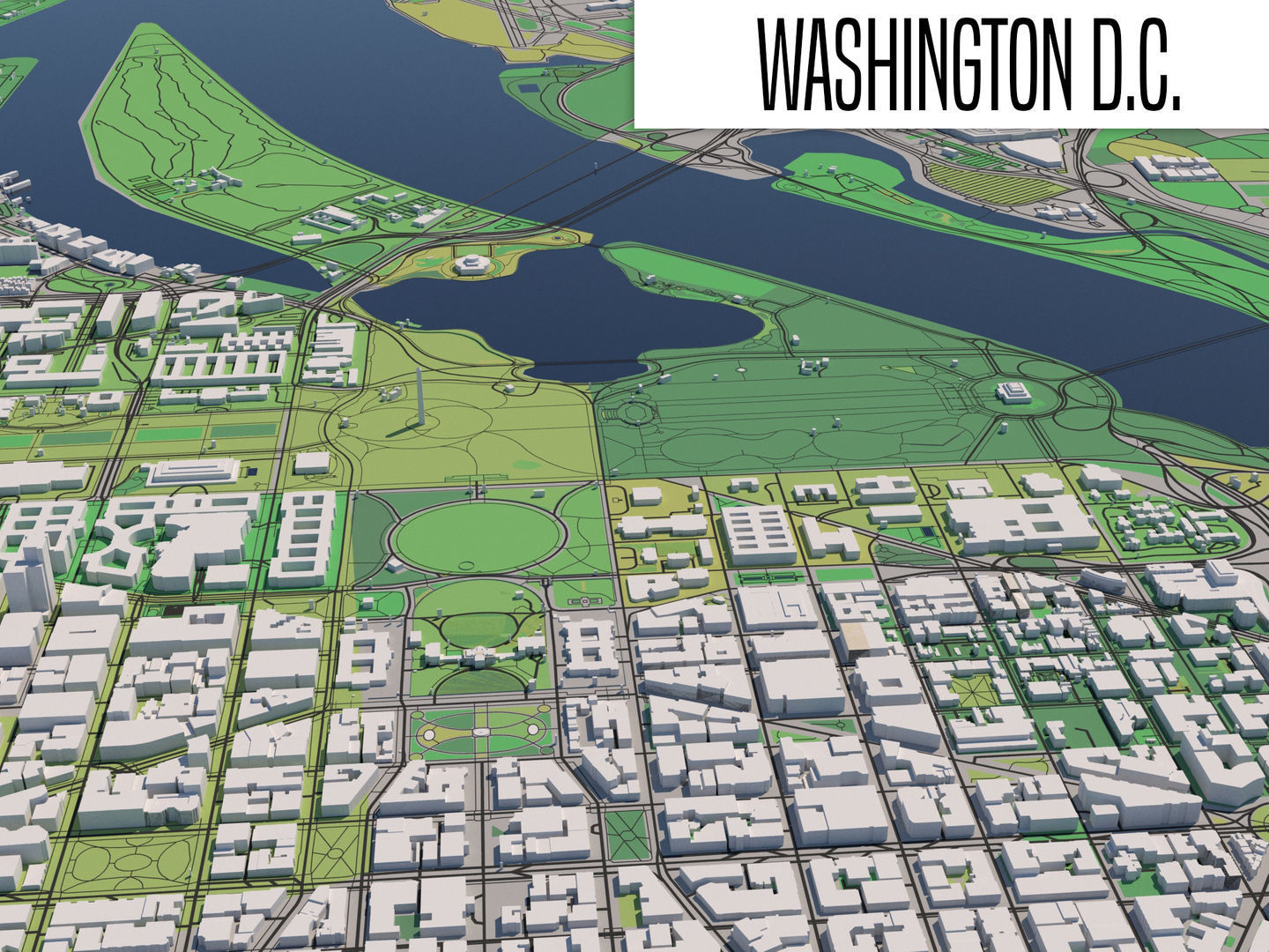 Washington DC USA 20x20km 3D City Map 3D model | CGTrader