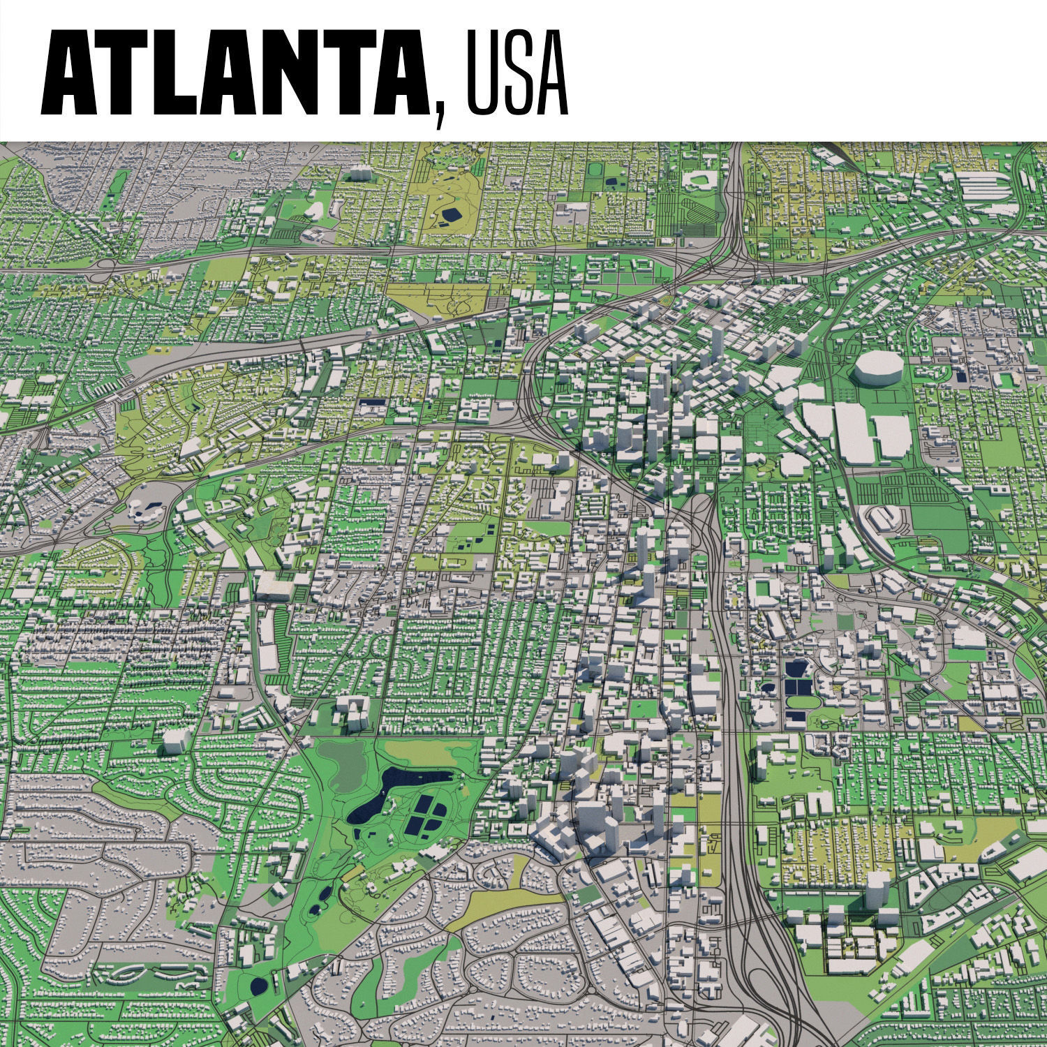 Atlanta Georgia USA 25x25km 3D City Map 3D model | CGTrader