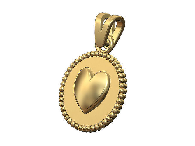 Beaded heart coin pendant and charm 3D model 3D printable | CGTrader