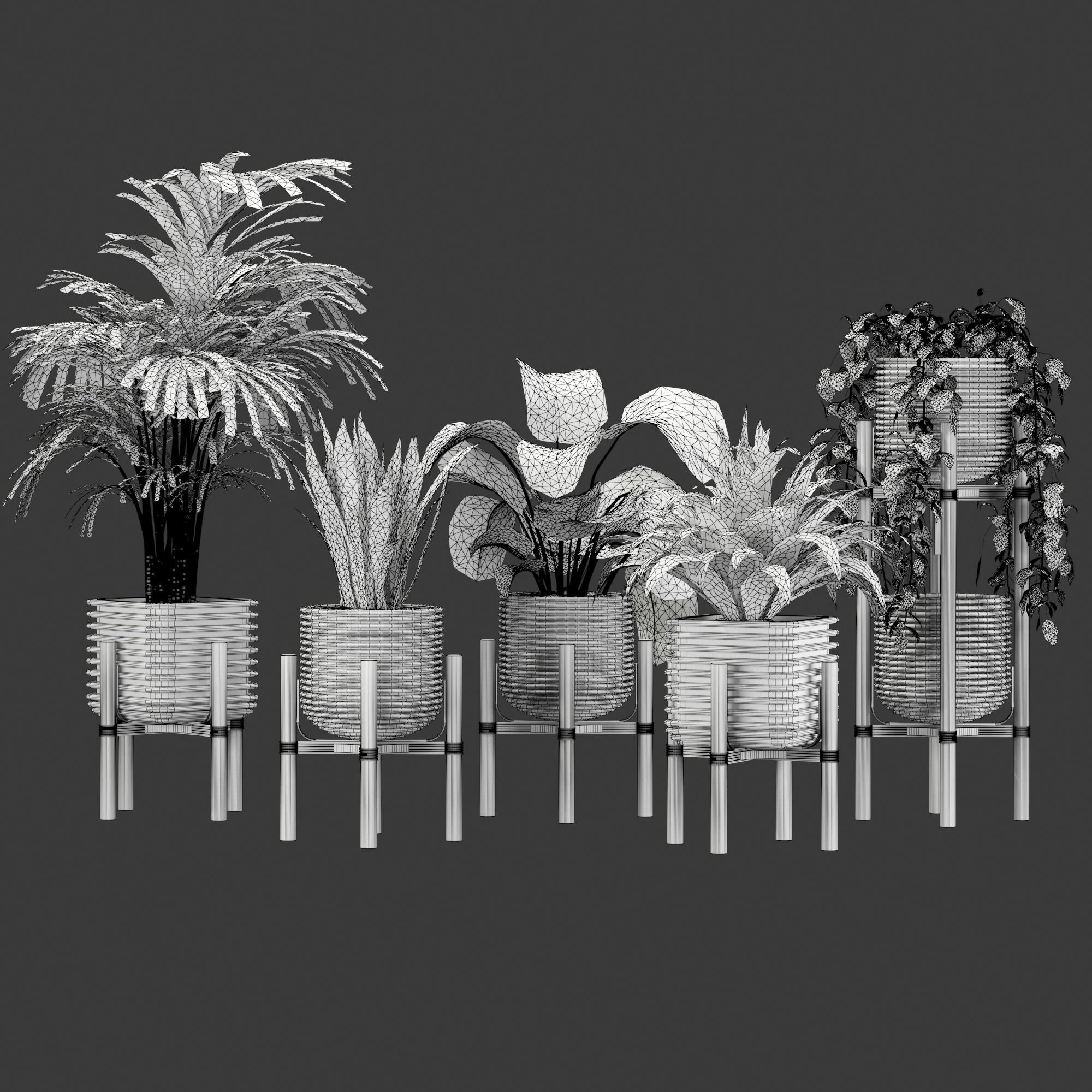 Plant-Collection-01 three wooden planters free 3D model | CGTrader