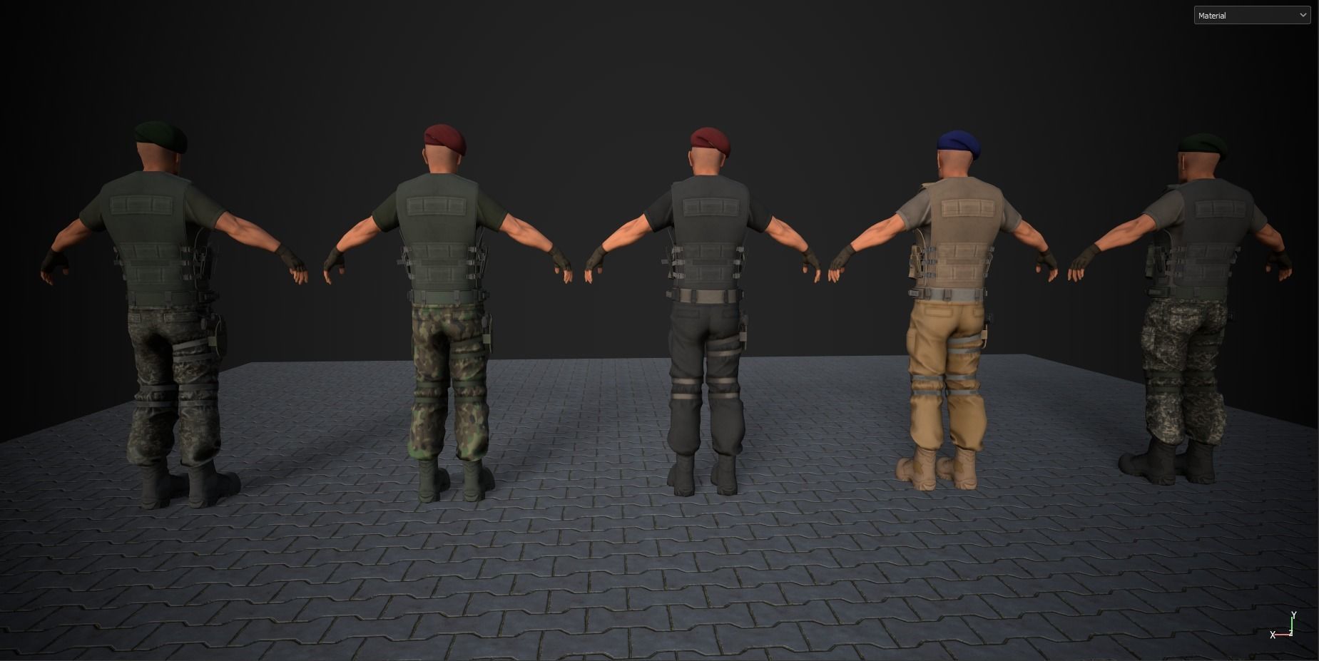 3D model Commando set group of soldiers in uniform VR / AR / low-poly ...