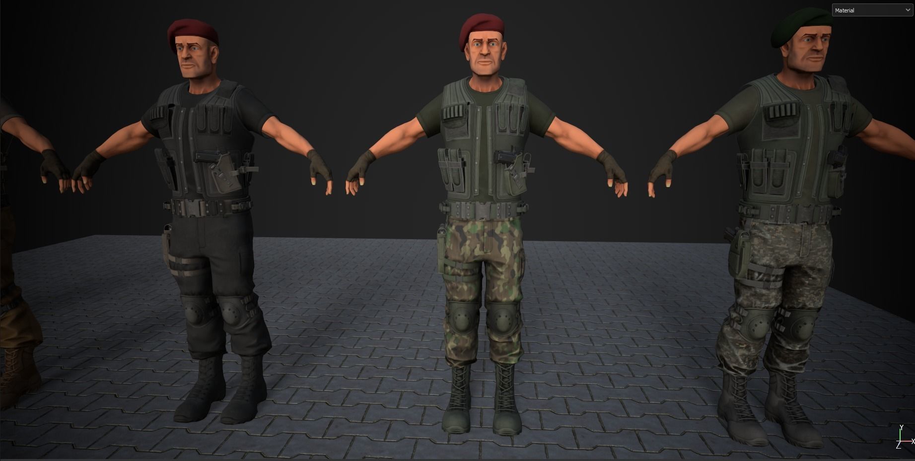 3D model Commando set group of soldiers in uniform VR / AR / low-poly ...