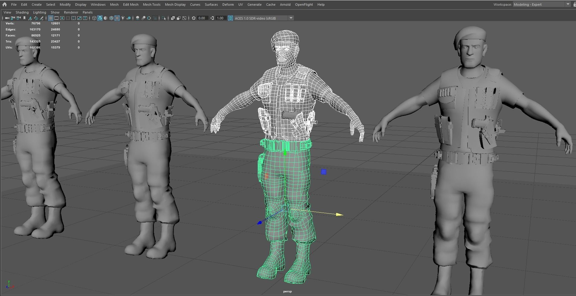 3D model Commando set group of soldiers in uniform VR / AR / low-poly ...