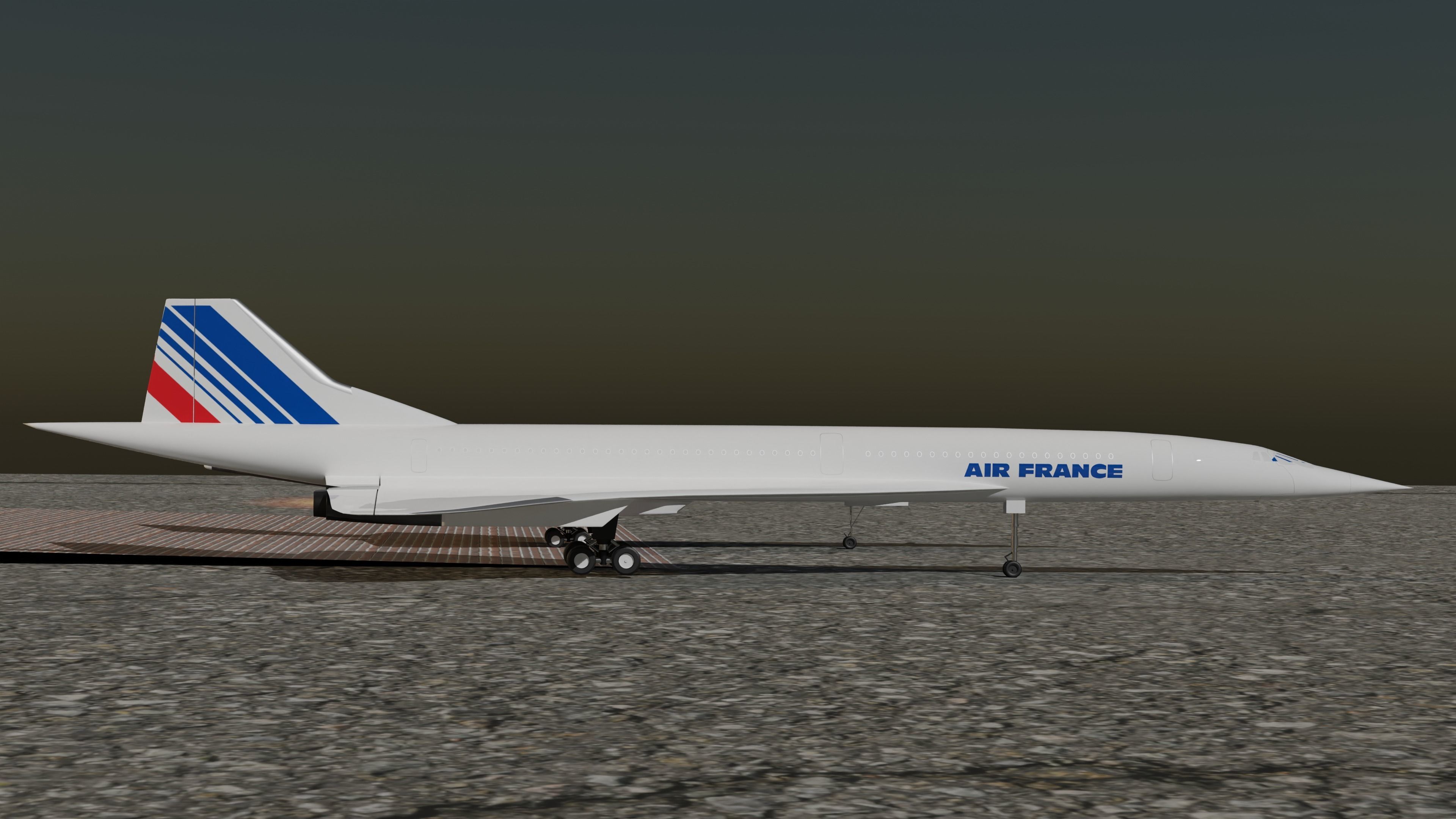 Concorde jet airplane taking off from runway at sunset 3D model rigged ...
