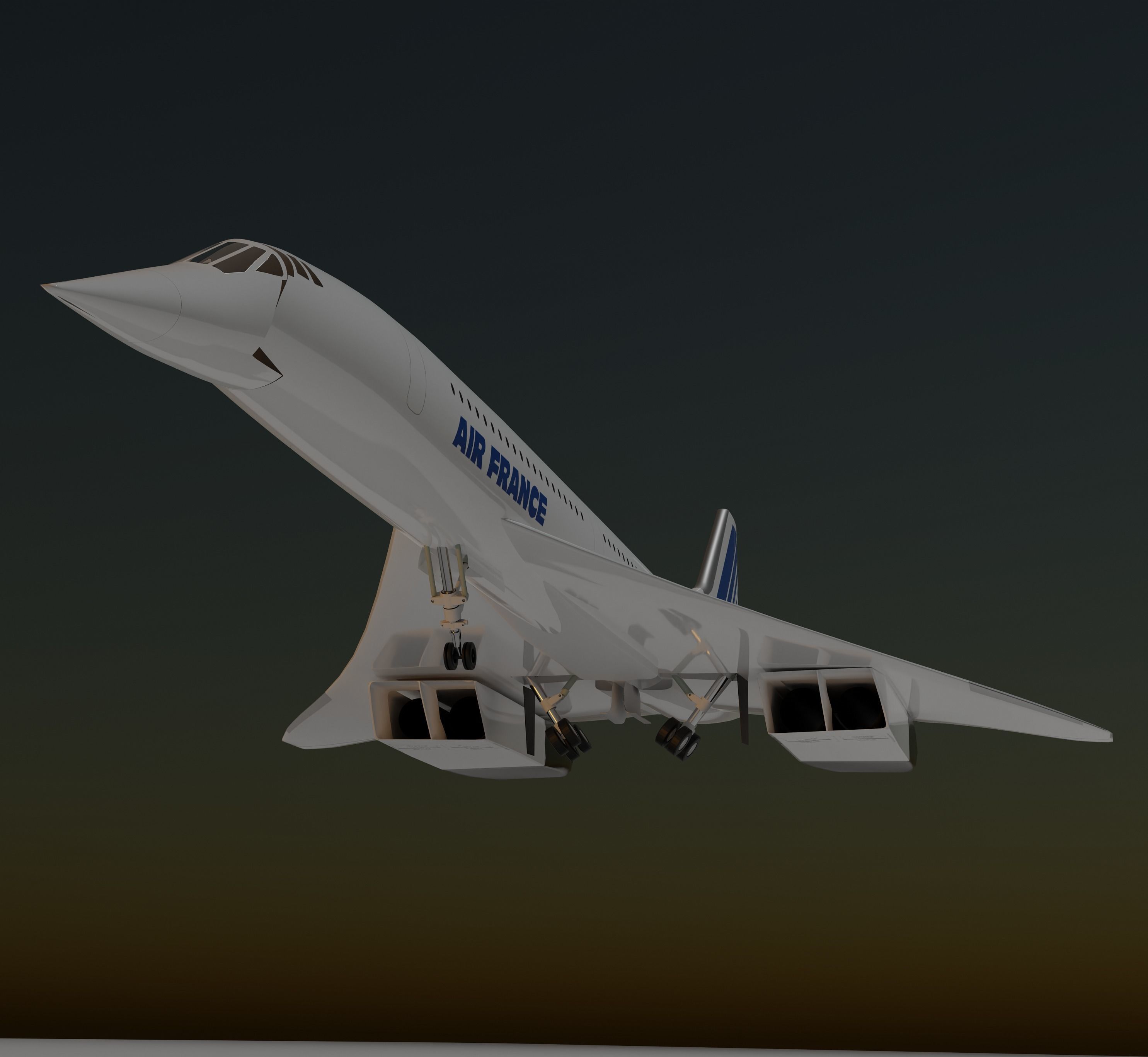 Concorde jet airplane taking off from runway at sunset 3D model rigged ...