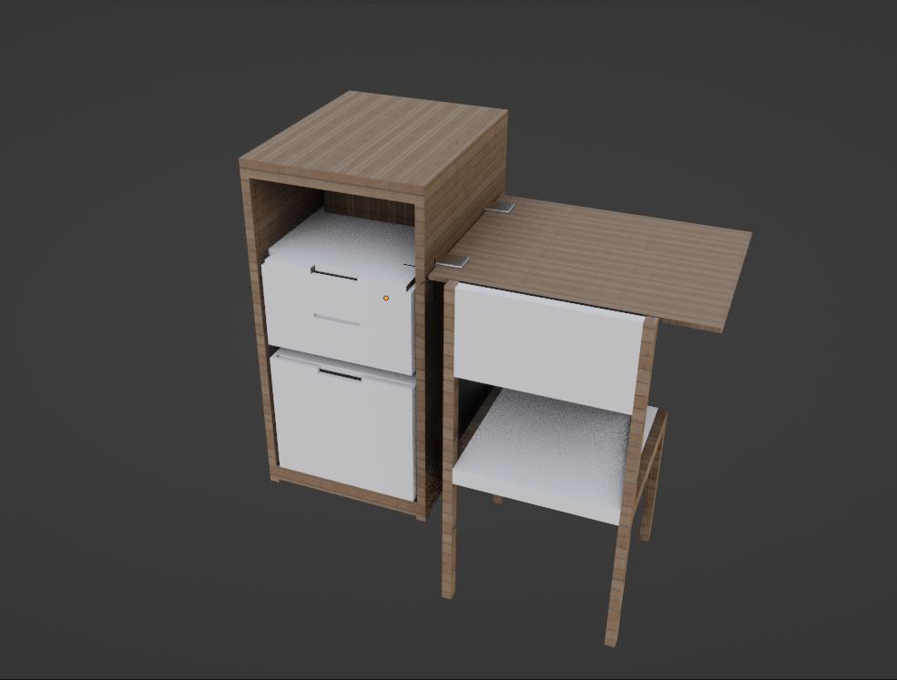 3D model Flexible Cabinet table and chair all in one Animated VR / AR ...