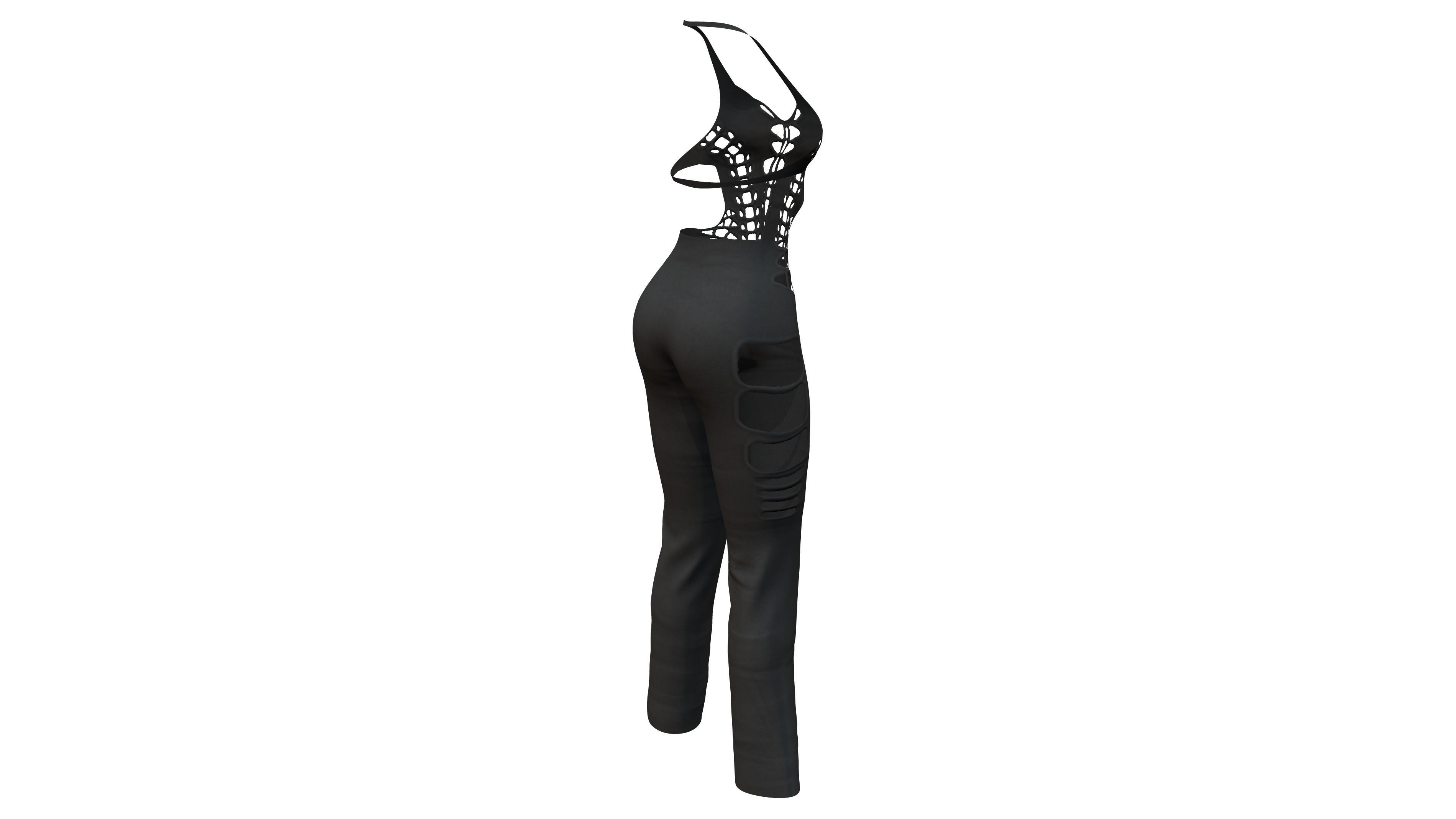 3D model Full Body Black Halter Neck Cutout Coverall VR / AR / low-poly ...