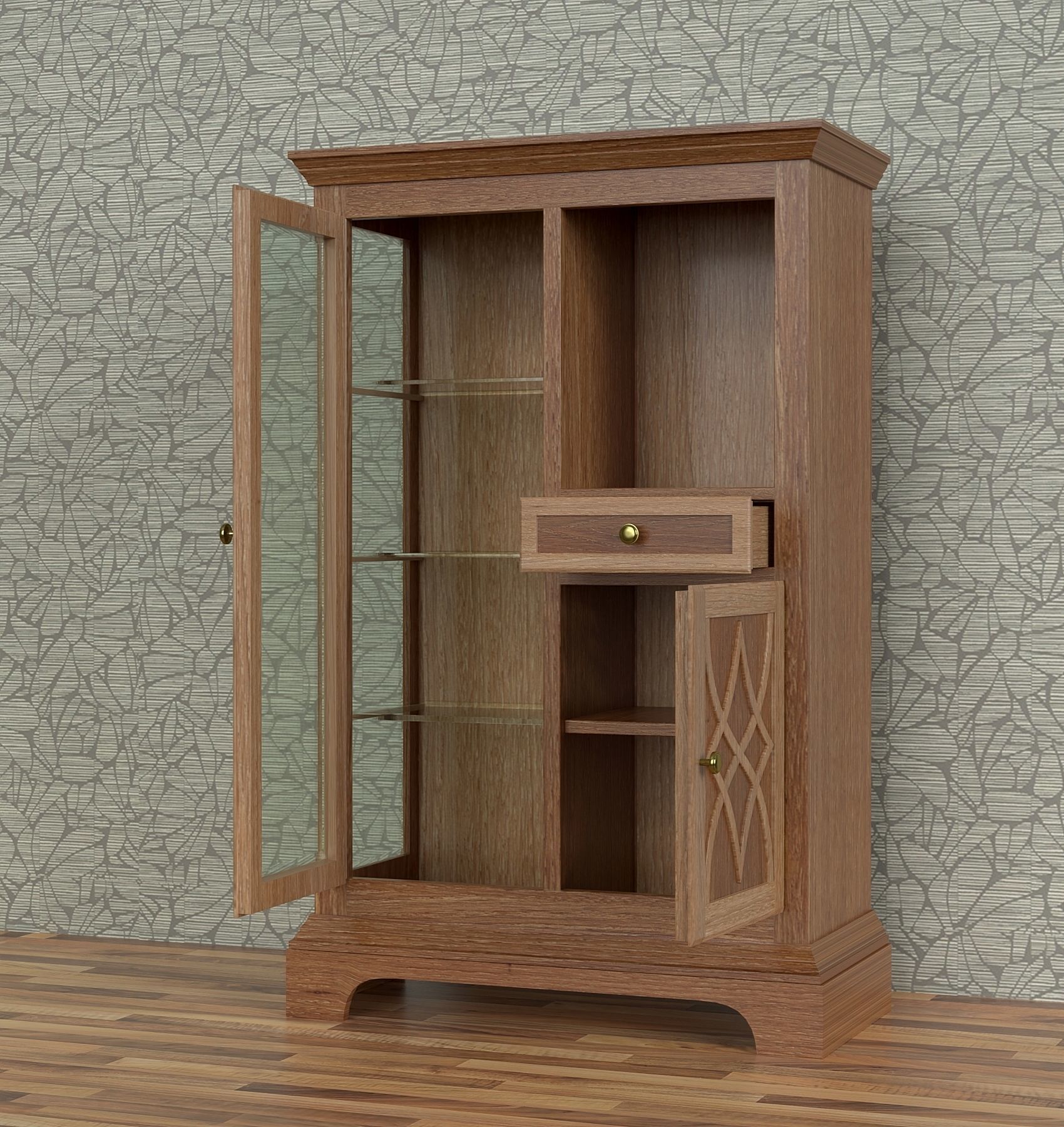 Art Nouveau wooden showcase 3D model | CGTrader