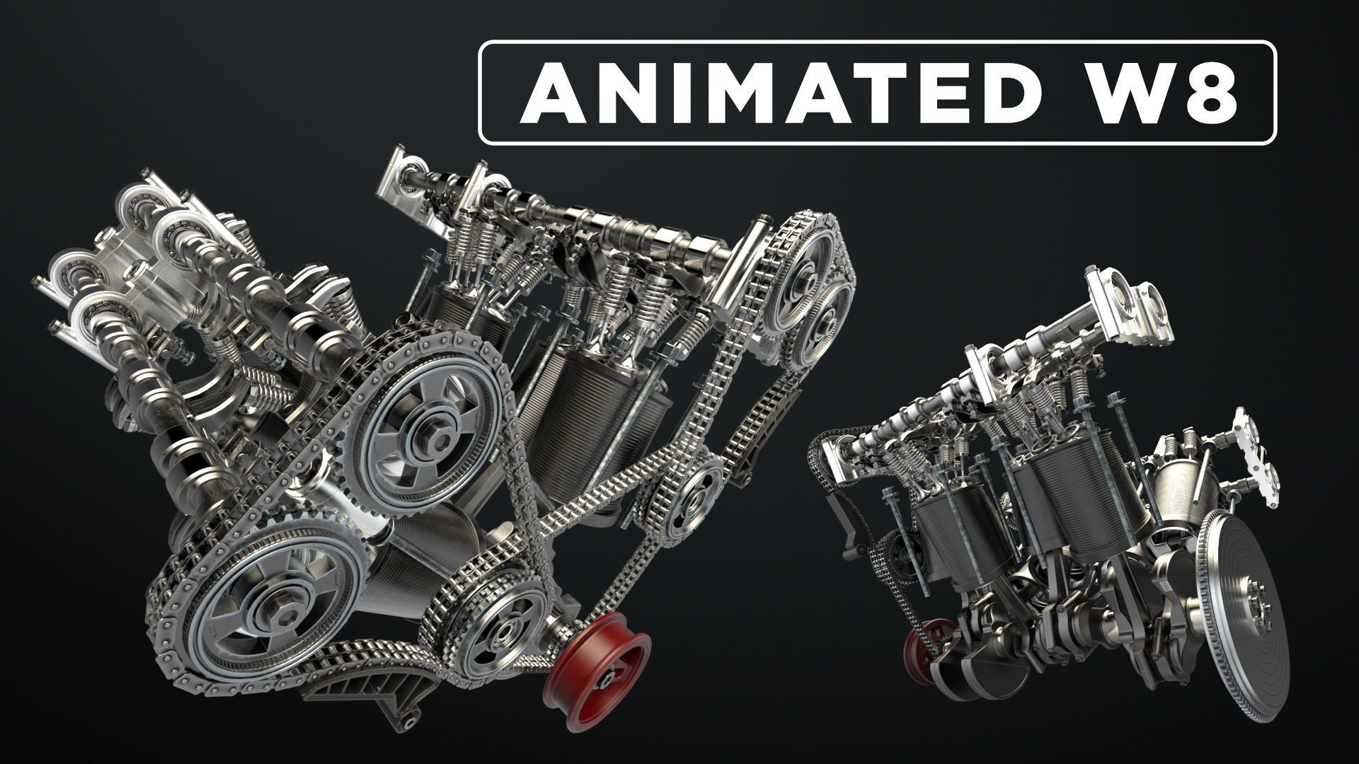 W8 Engine Working Animated 3D model animated rigged | CGTrader