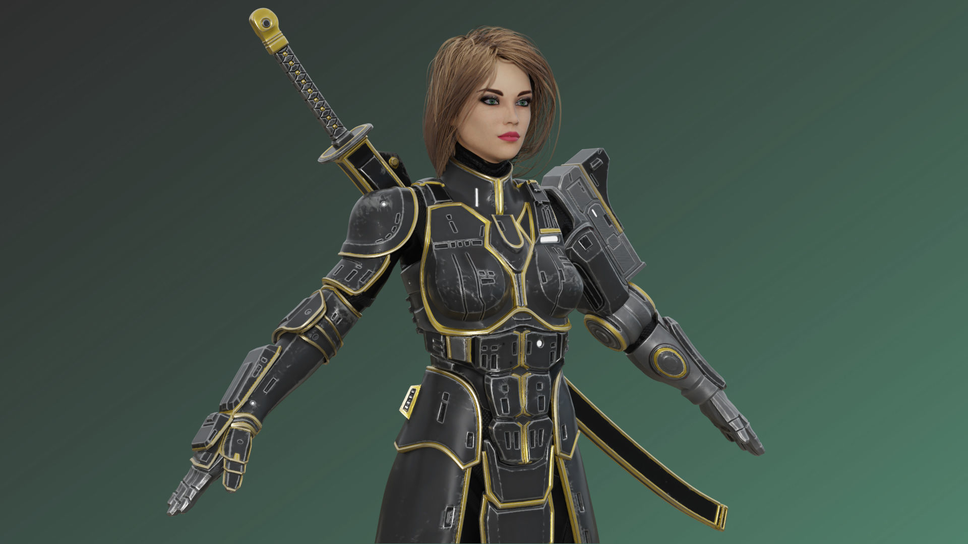 3D model Advanced Female Character 102 with Scifi Samurai Armor ...