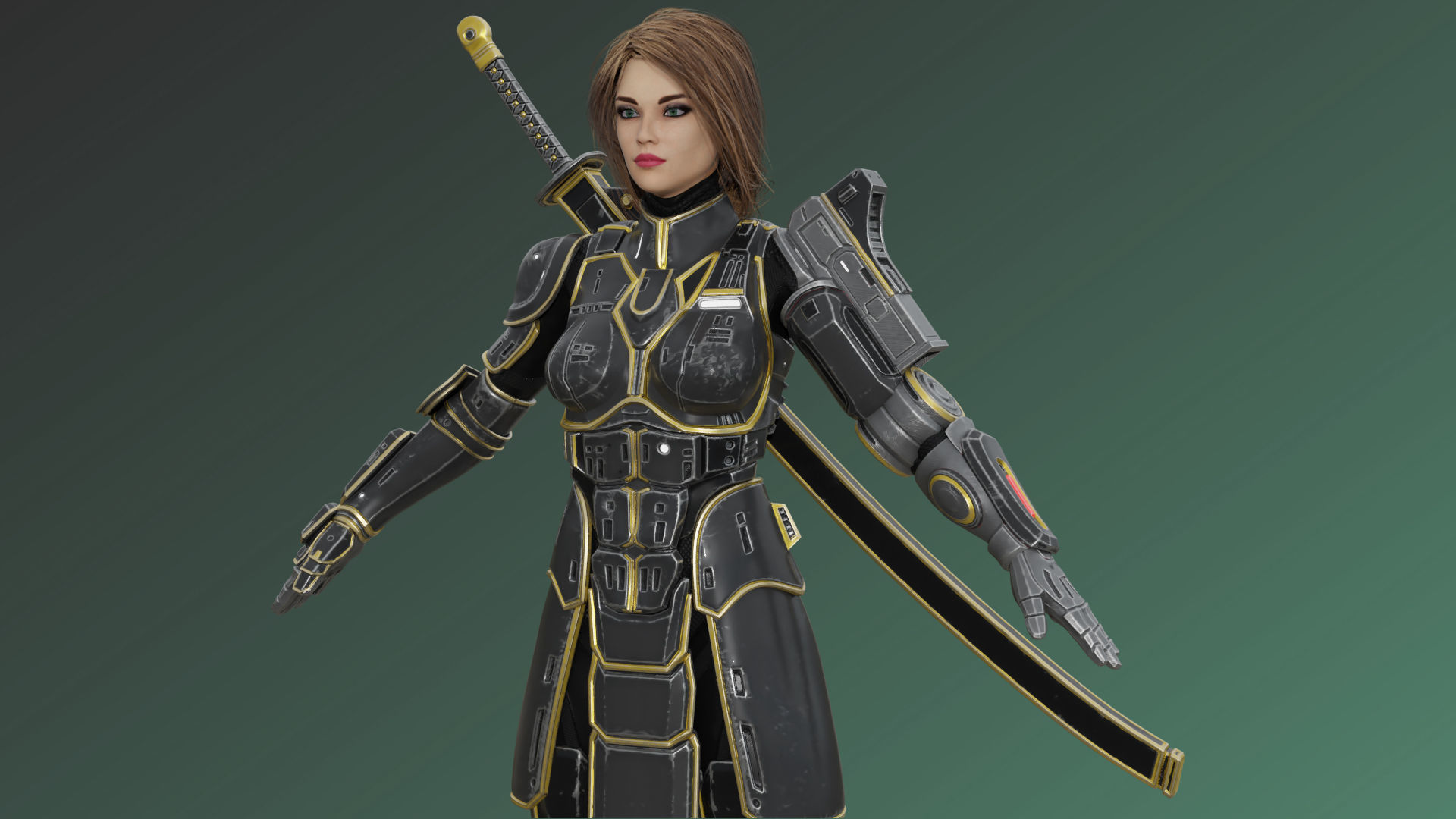 3D model Advanced Female Character 102 with Scifi Samurai Armor ...