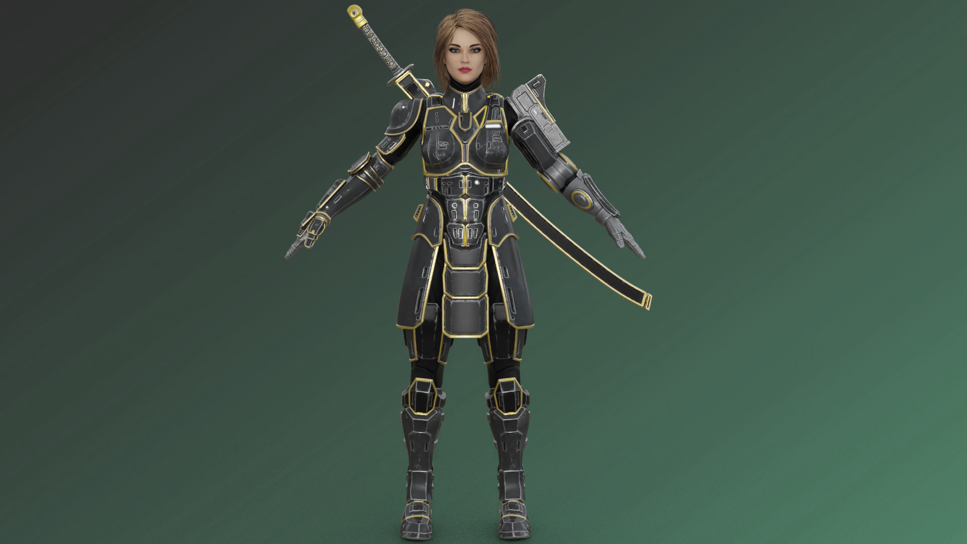 3D model Advanced Female Character 102 with Scifi Samurai Armor ...