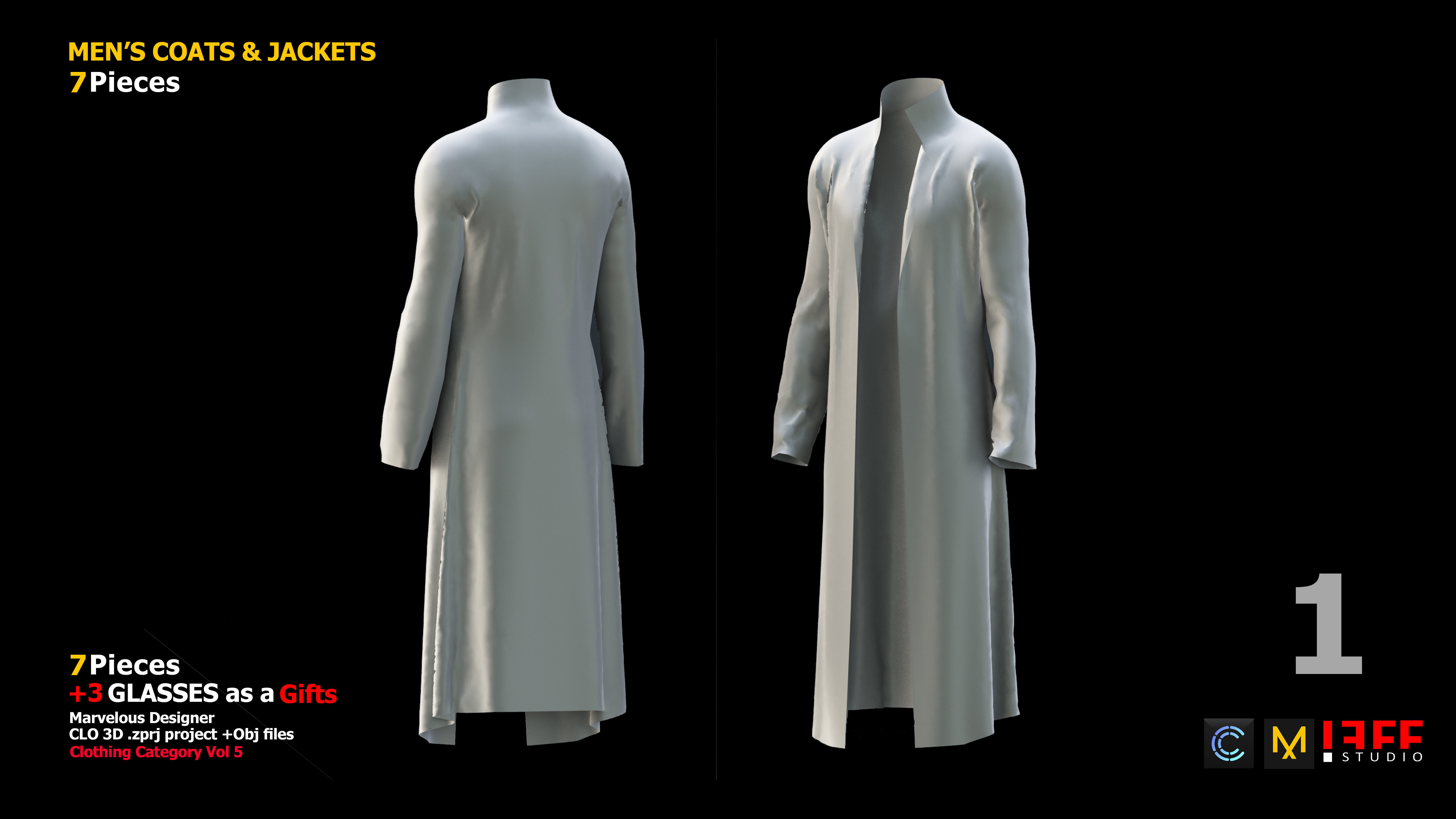 3D model 7 MANS COATS AND JACKETS Marvelous Designer VR / AR / low-poly ...