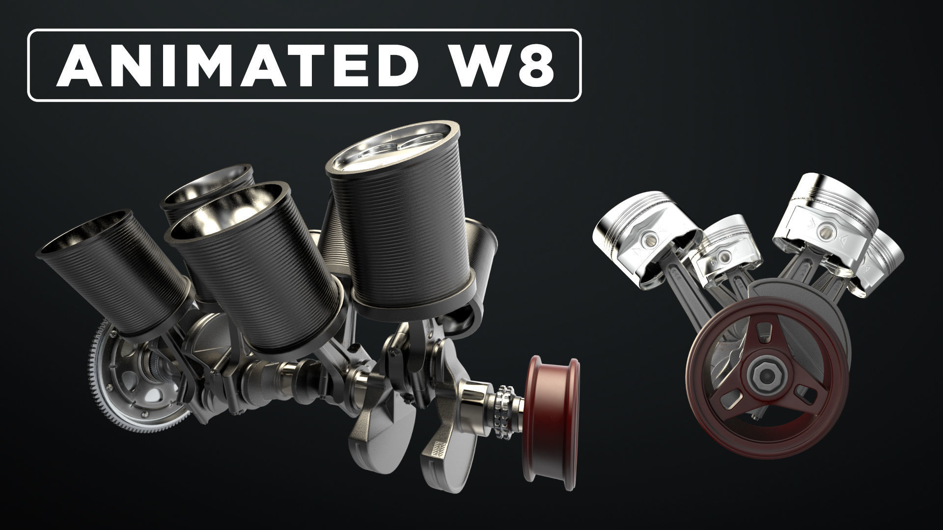 W8 Engine Working Animated 3D model animated rigged | CGTrader