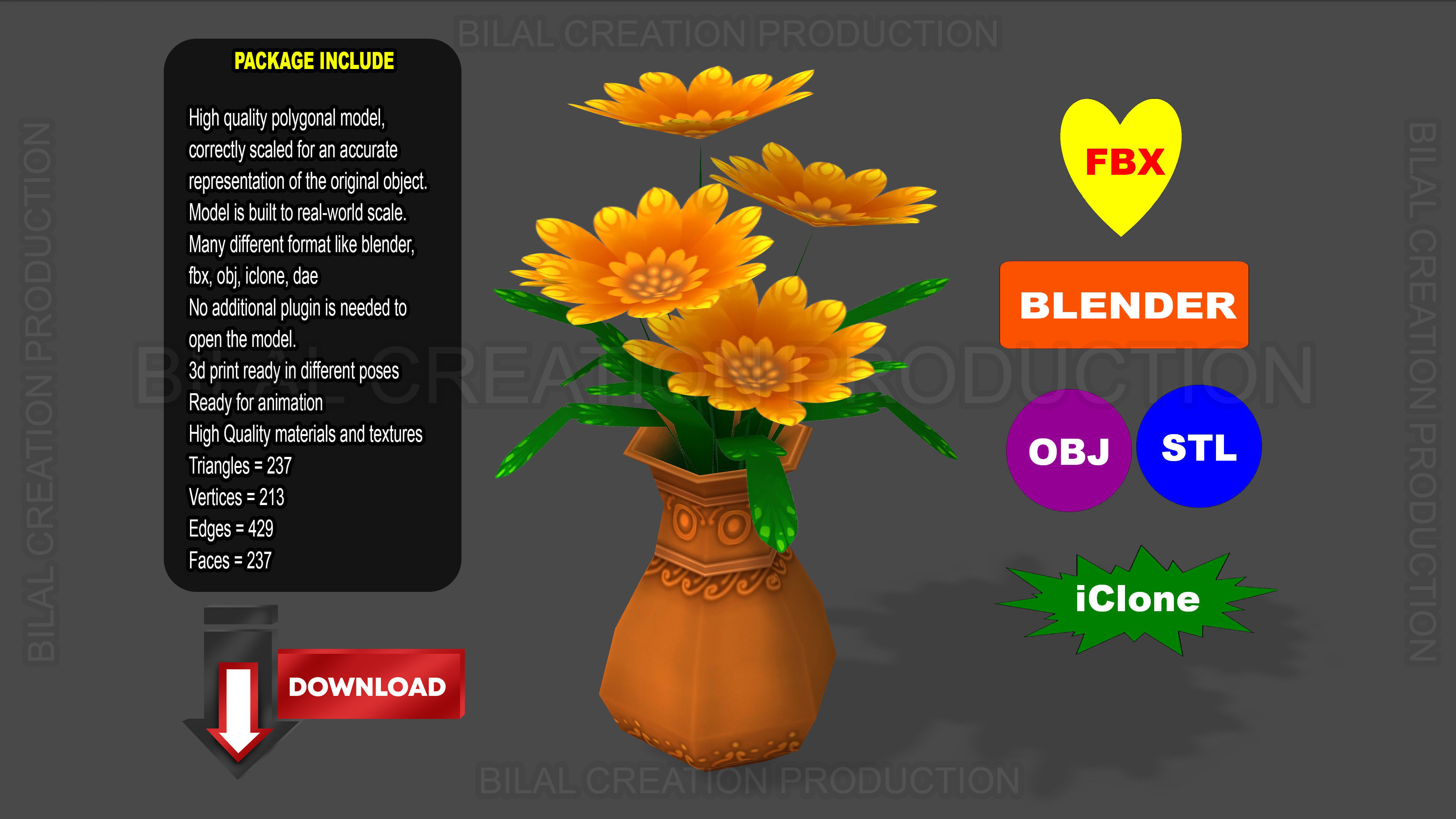 3D model FLOWER POT VR / AR / low-poly | CGTrader