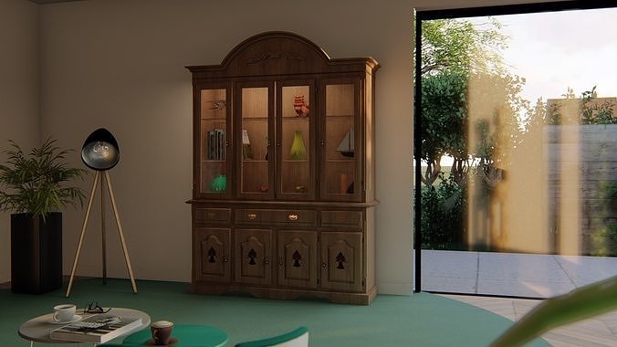 Showcase living room with wooden china cabinet 3D model | CGTrader