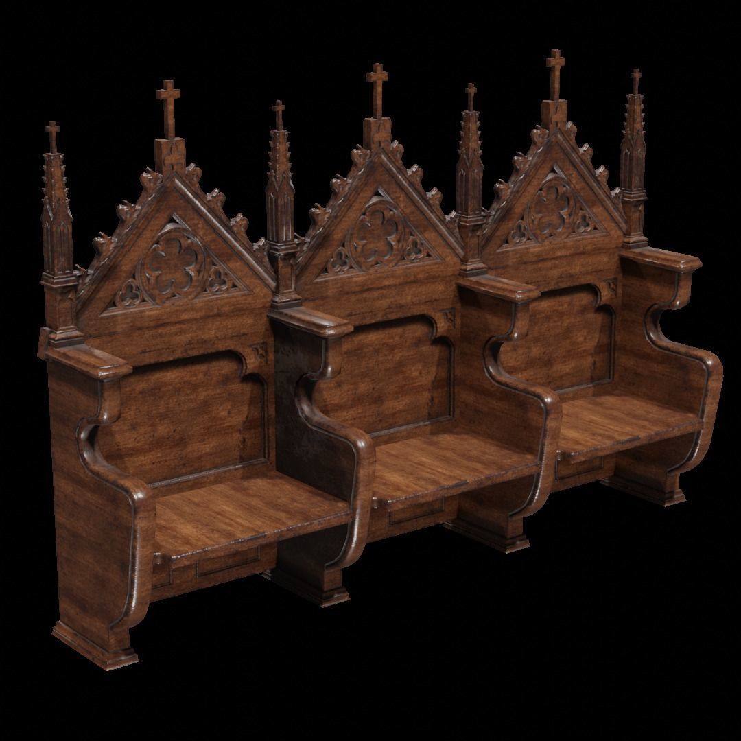 Gothic Church Bench 3D model | CGTrader