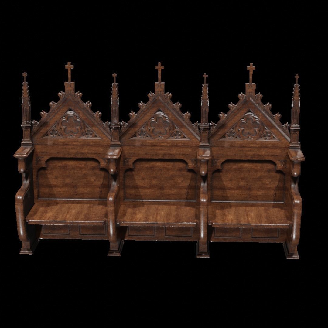 Gothic Church Bench 3D model | CGTrader