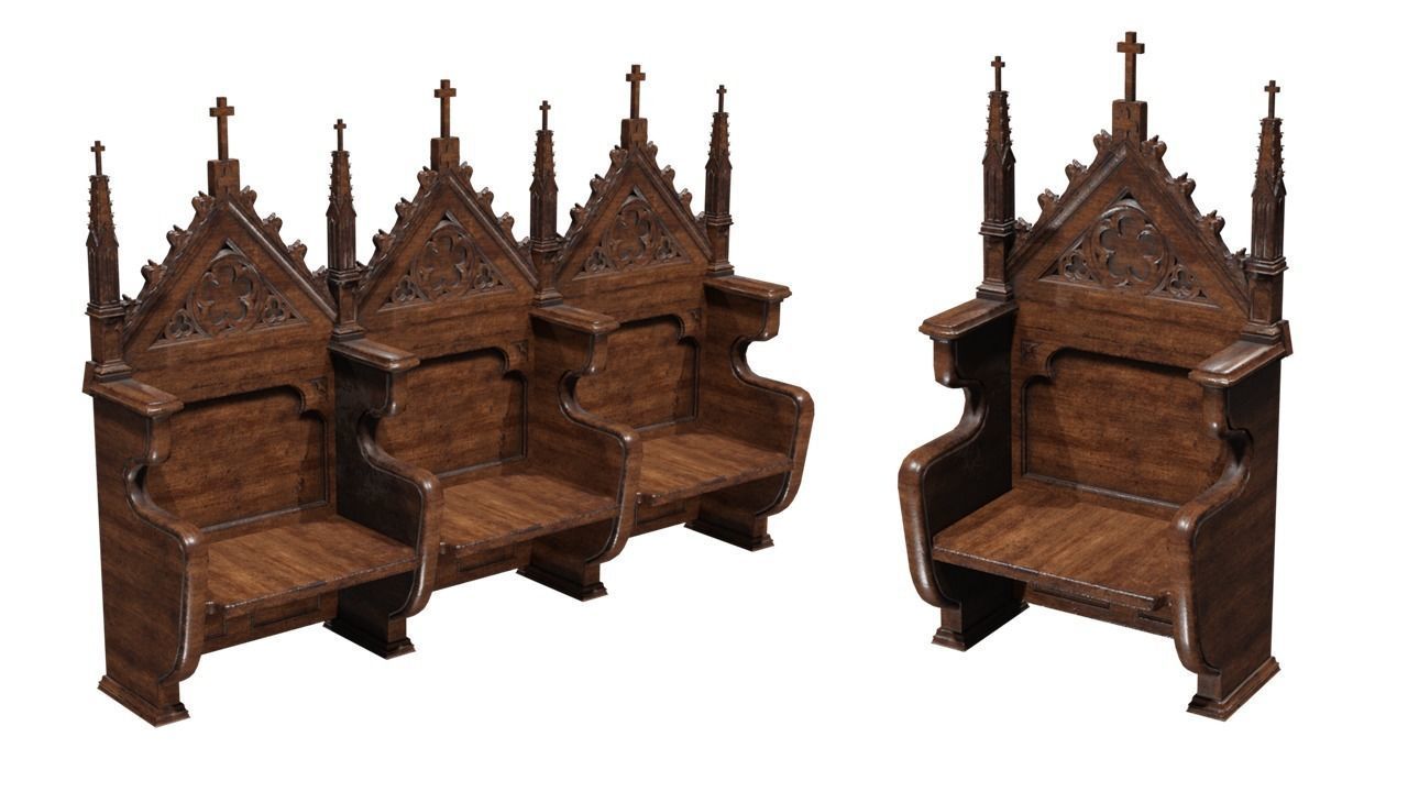 Gothic Church Bench 3D model | CGTrader