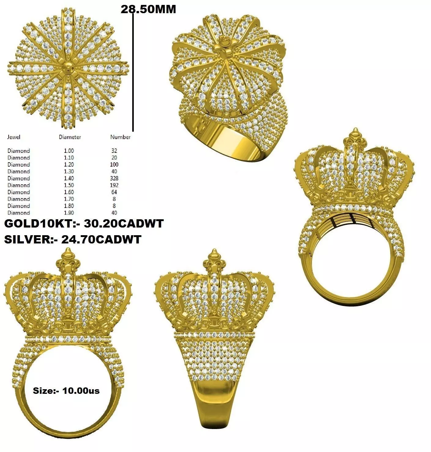 Hip Hop crown Ring 3D model 3D printable | CGTrader
