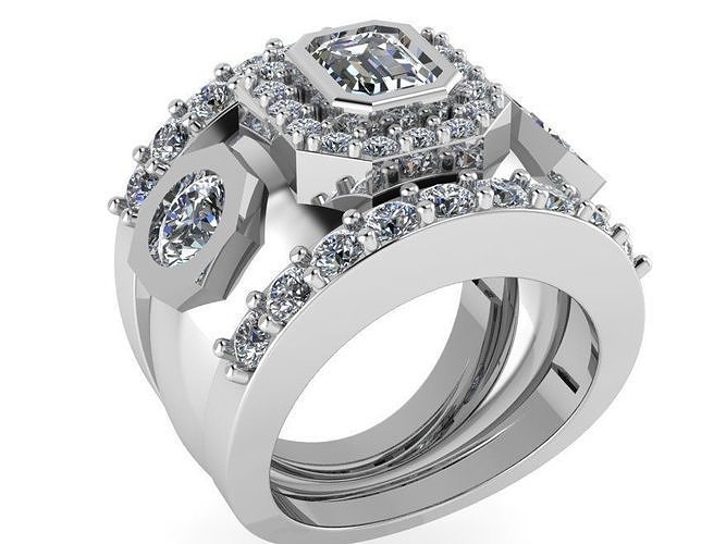 Emerald Halo Ring 1569 3D model 3D printable | CGTrader