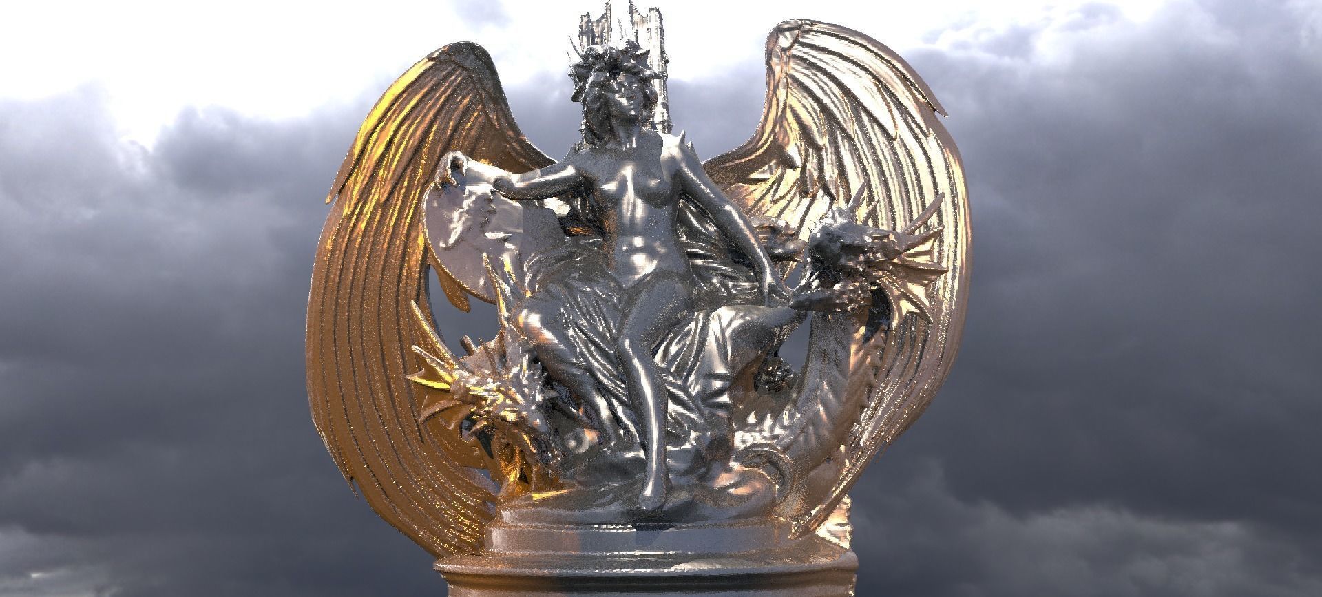 Golden Dragon Angel Throne Queen 3D model | CGTrader