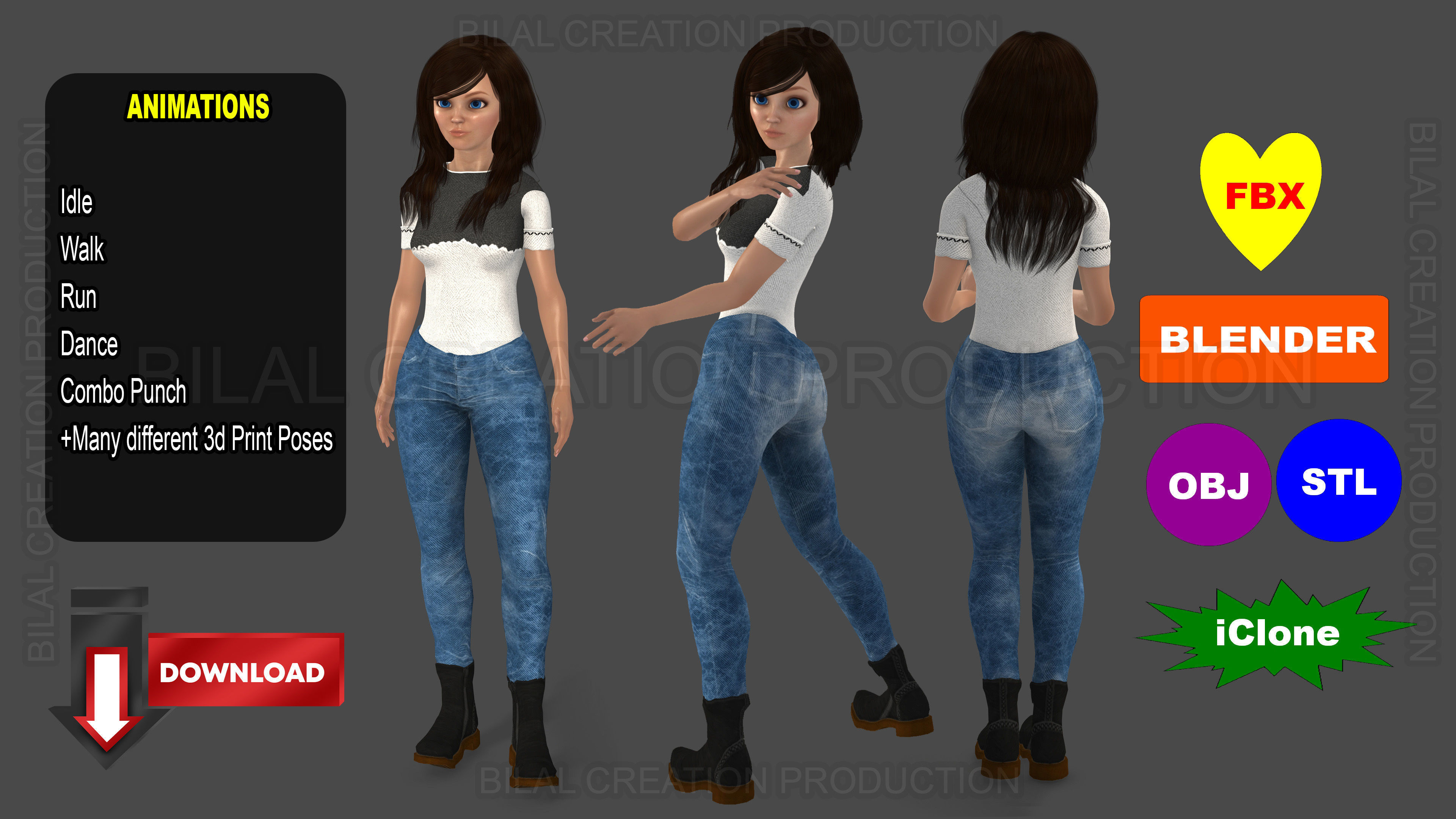 BEAUTIFUL GIRL ANIMATED 3D model animated rigged | CGTrader