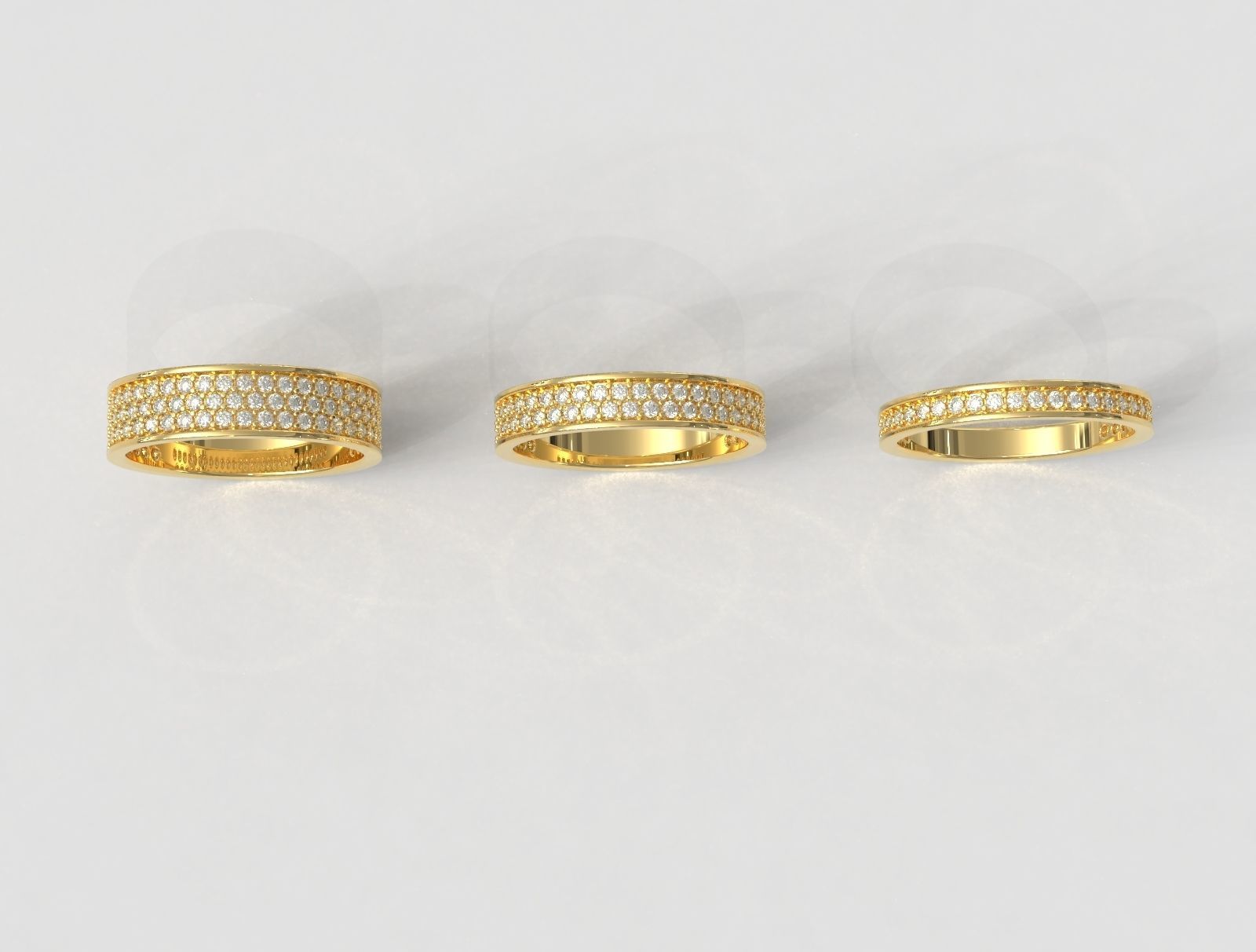 3 Diamond Pave Rings Set 3D model 3D printable | CGTrader