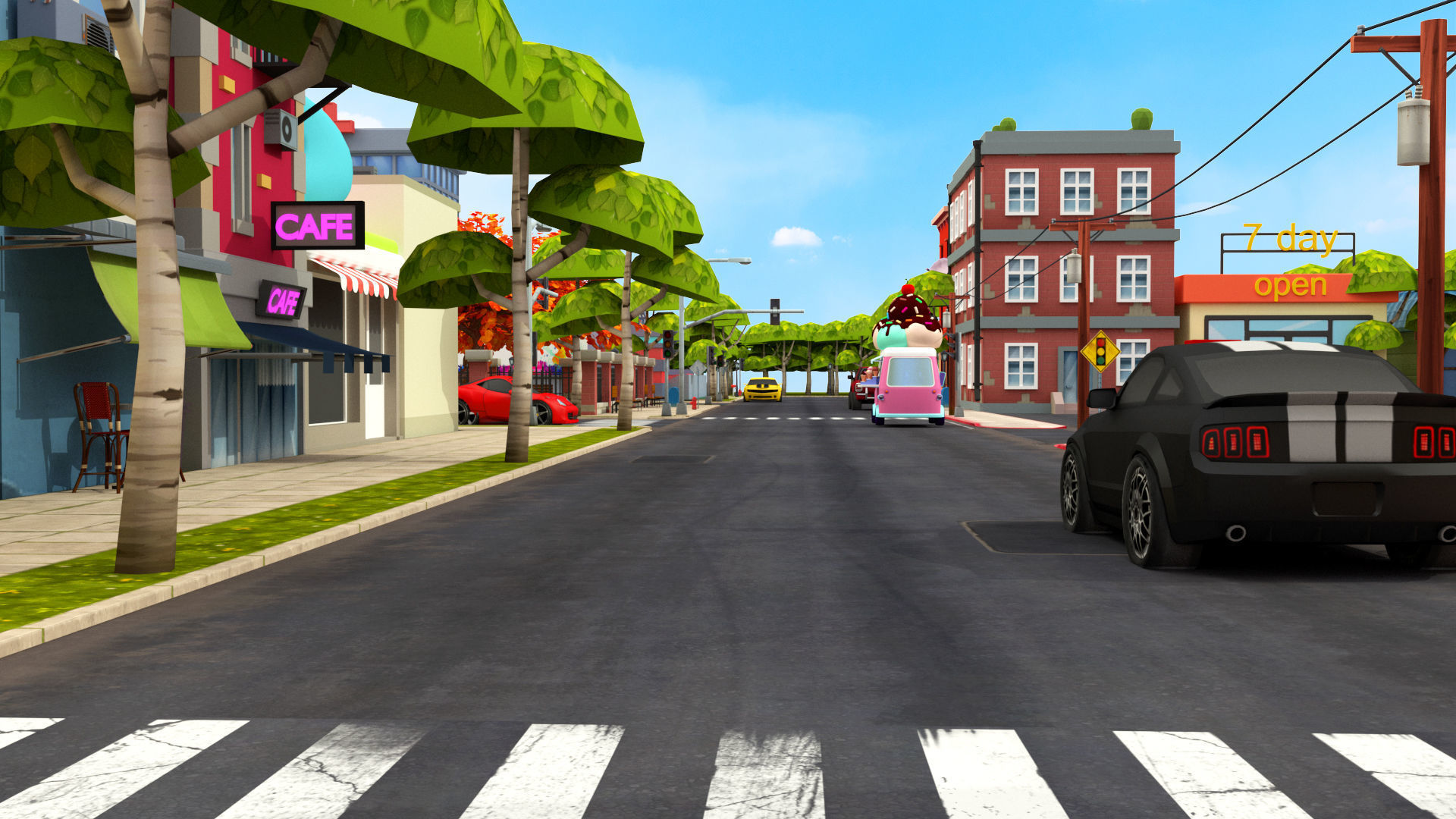 3D model Cartoon City Street Scene 3D LowPoly VR / AR / low-poly | CGTrader